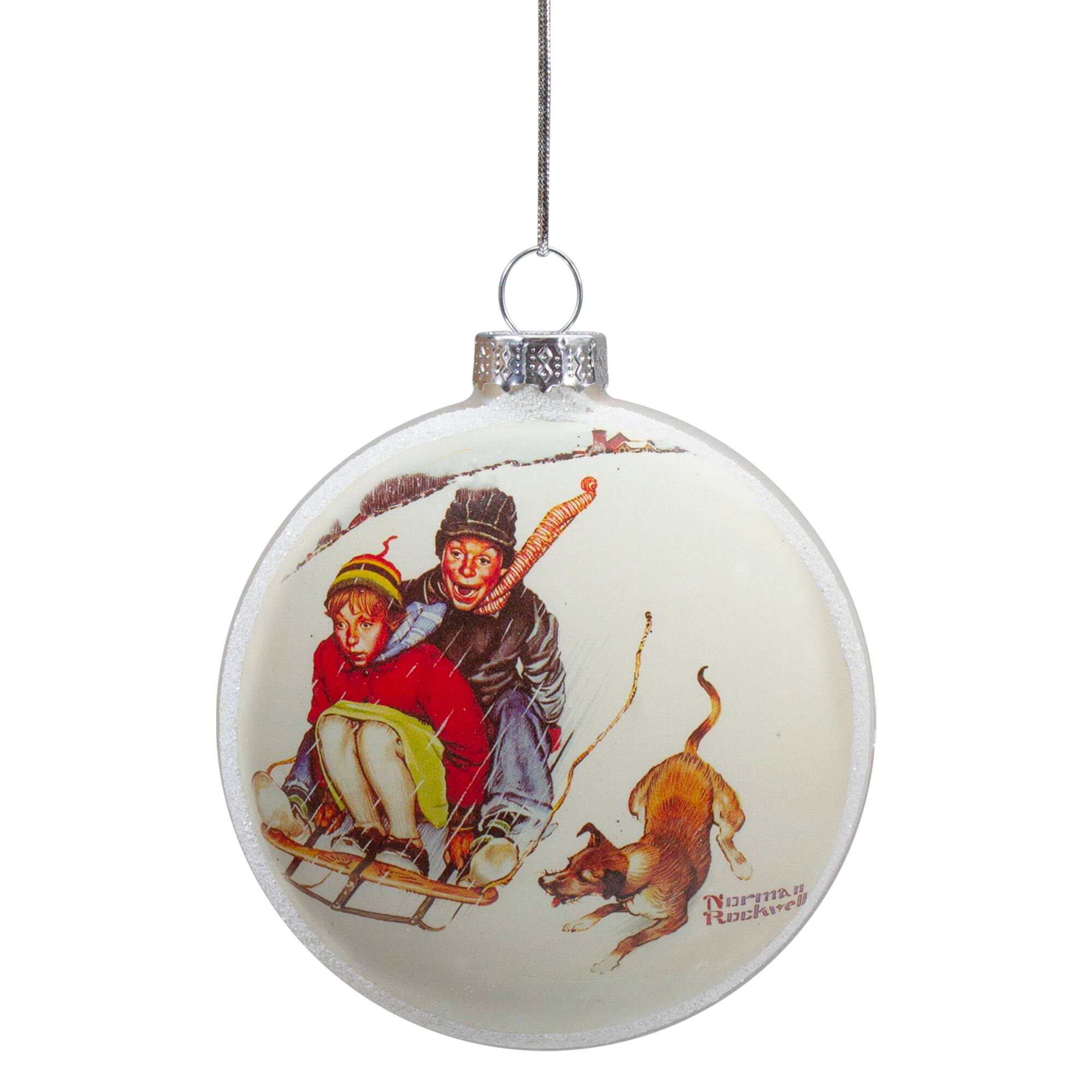 Northlight Norman Rockwell 'Young Love: Sledding' Glass Disc Christmas ...