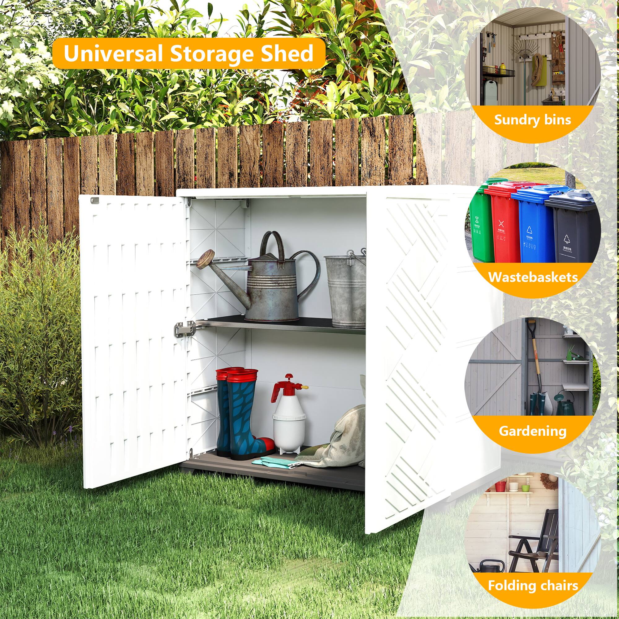Decksplore Outdoor Storage Shed with 2 Shelves, All Weather Resin ...