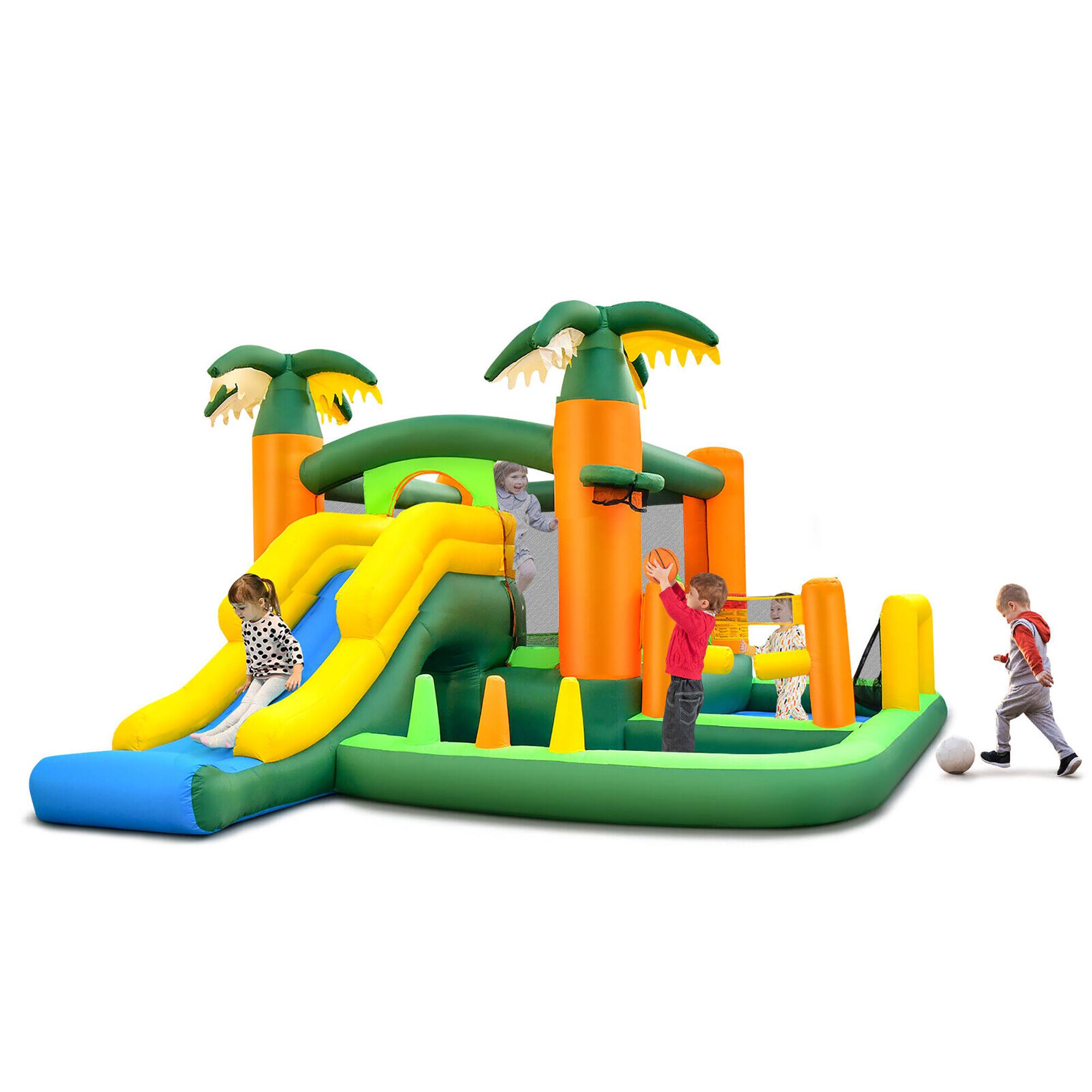 Gymax Tropical Inflatable Bounce Castle 8 in 1 Giant Jumping House w ...