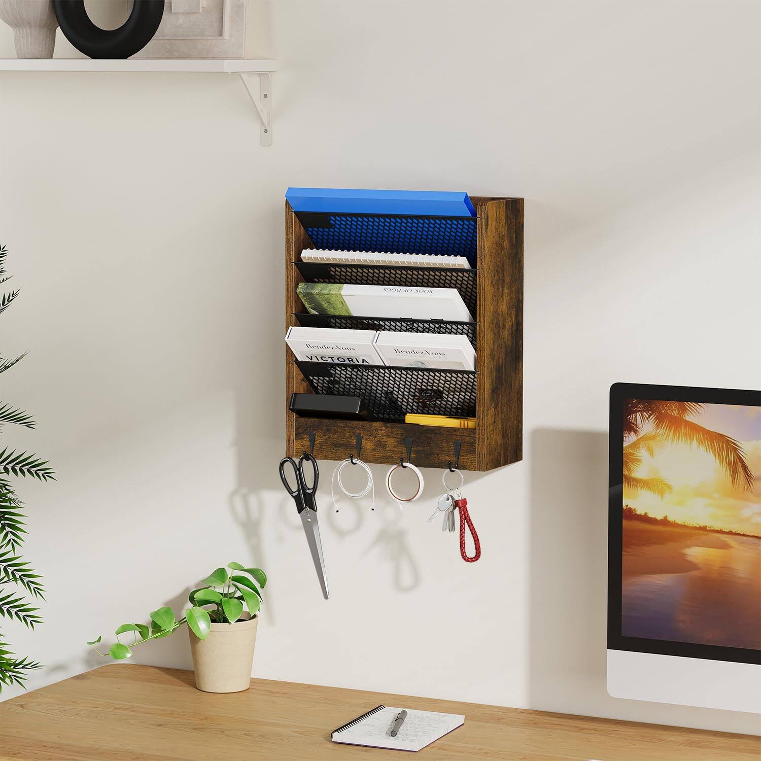 Dapper Styles Wall File Organizer With ooks 5 Tier Vertical Hanging ...