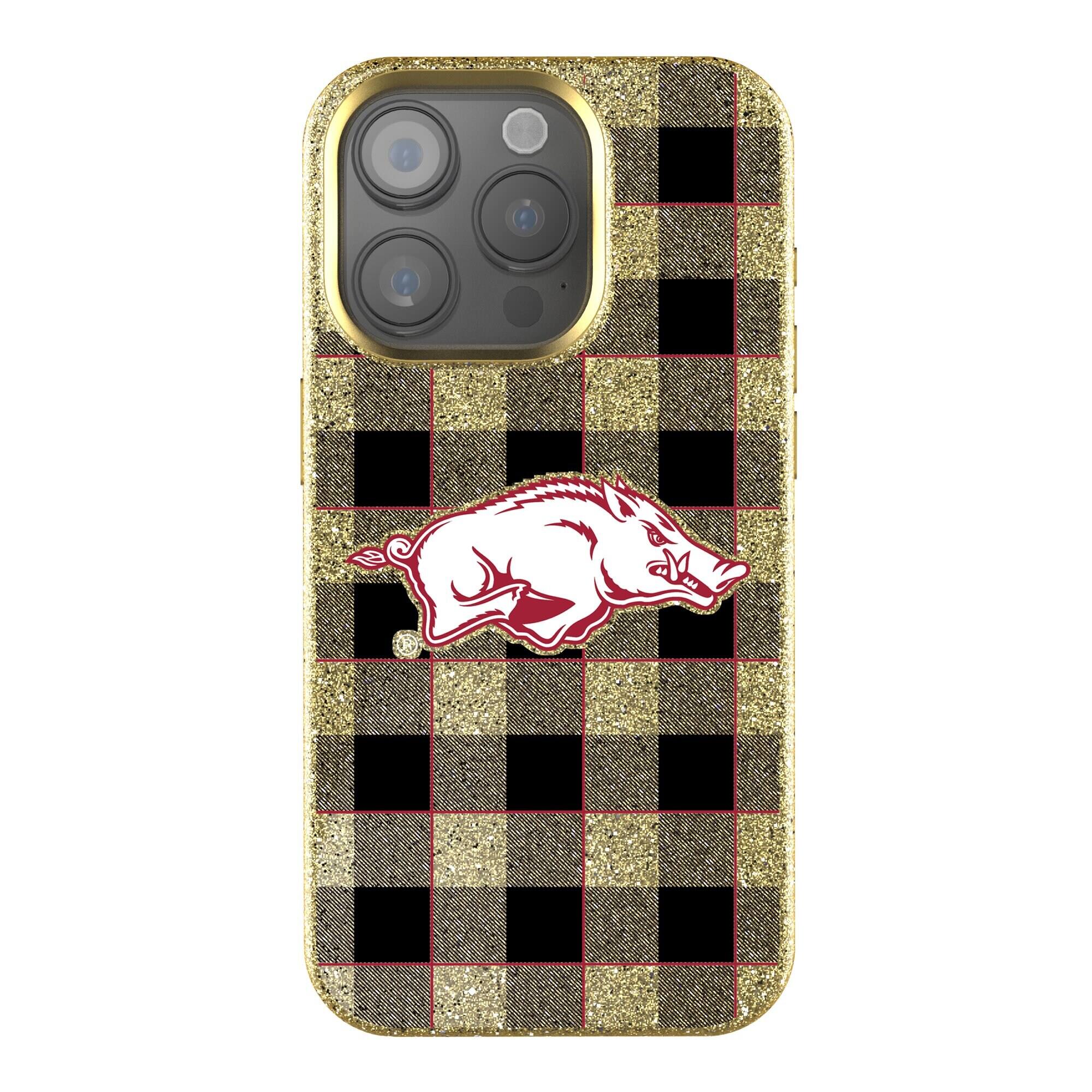 Keyscaper NCAA Arkansas Razorbacks Plaid Bling iPhone Case 14 Gold ...