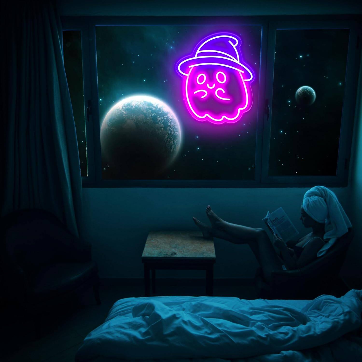 Auledio LED Neon Light Dimmable Ghost & Witch Hat Decor, USB Powered ...