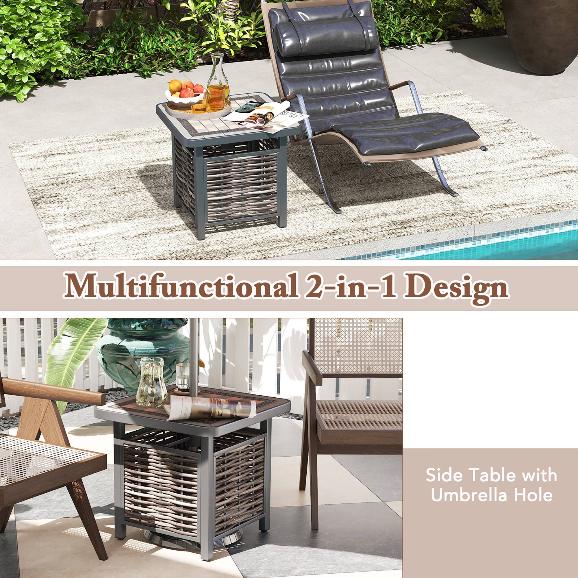 Gymax 21.5 Inches Outdoor PE Rattan Side Table w/ Resin Tabletop ...