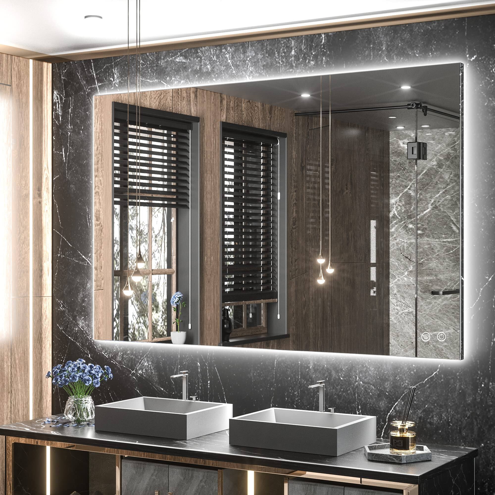 Earthley Blooms Backlit Mirror For Bathroom Vanity With Light Led Anti ...