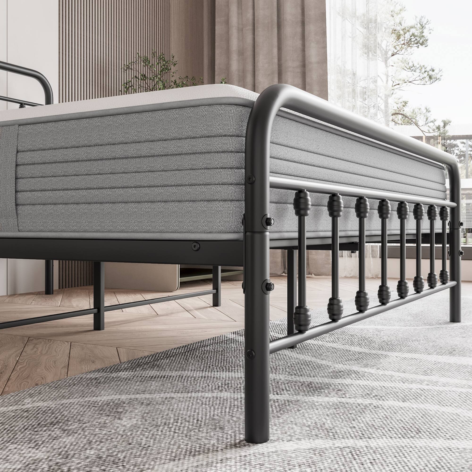 TinyHomie Metal Platform Full Bed Frame Victorian Headboard Footboard ...
