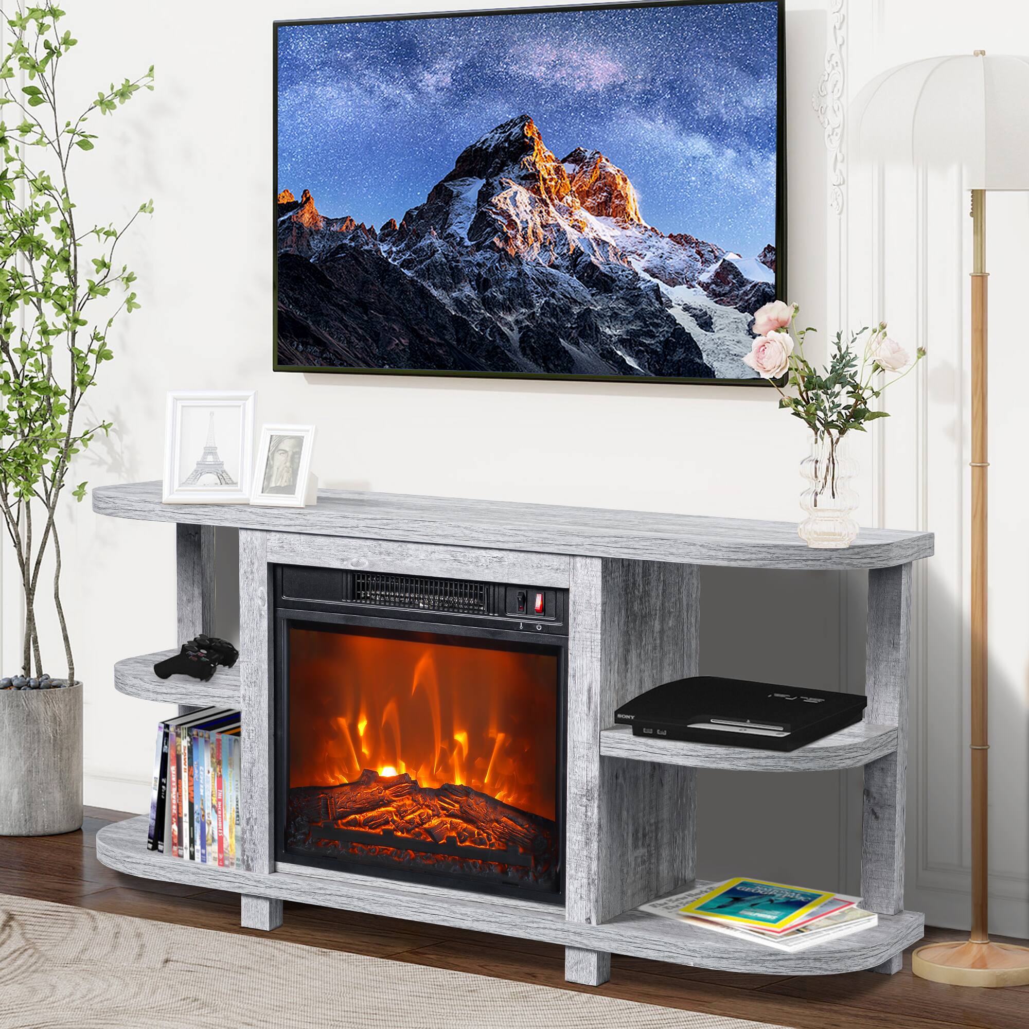 Ihomeadore 48" TV Stand with 18" Insert Electric Fireplace and Open ...