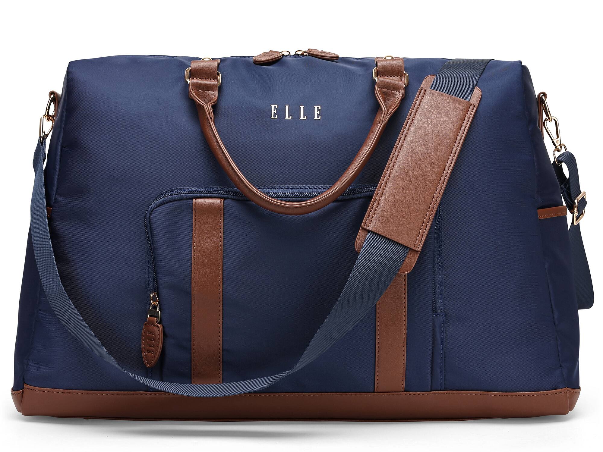 Elle Luxe Journey 30L Twill and Vegan Leather Weekender Duffel Bag Navy ...