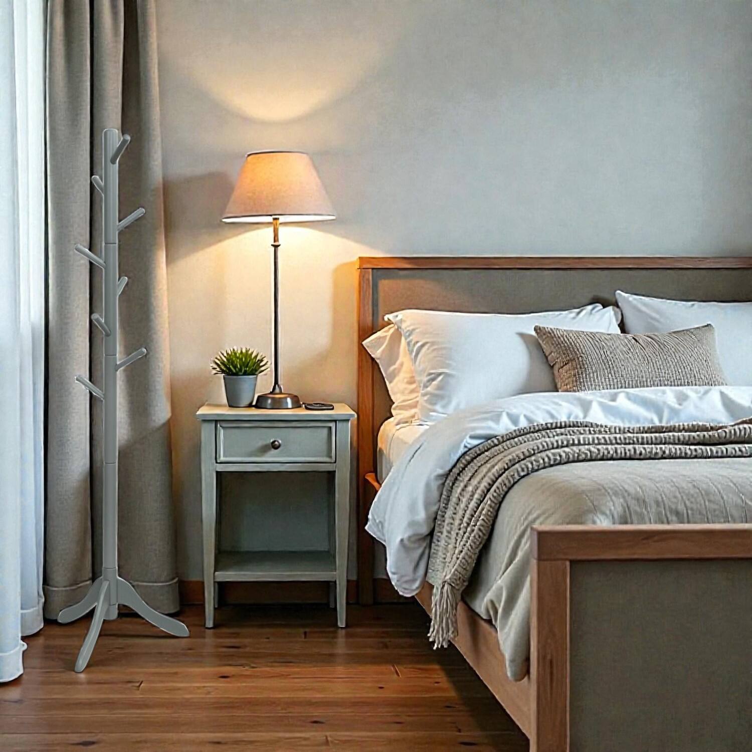 Hivvago Multi Level Wooden Coat Stand with 8 Adjustable Hooks for ...