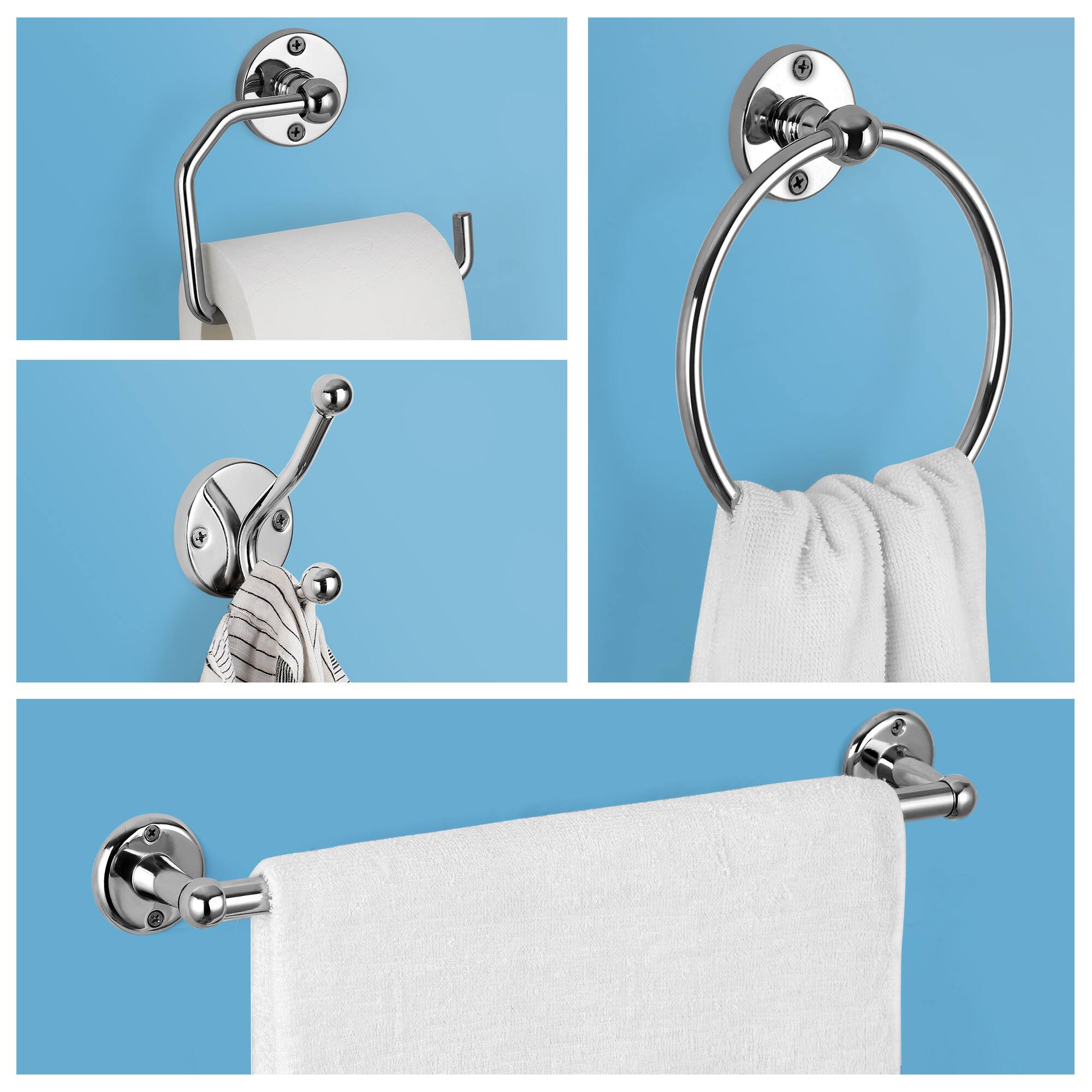 Oumilen Polished Chrome 4 Piece Toilet Paper Holders, Bathroom Hardware ...