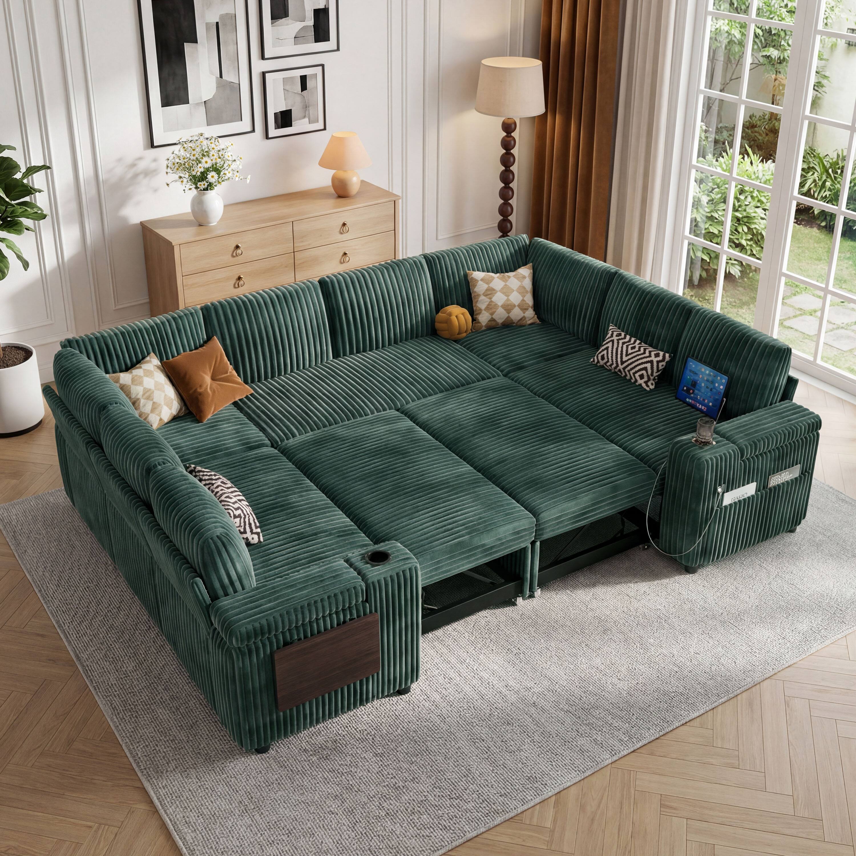Dyonery 8 Seat Modular Sleeper Sofa Bed, Storage Chaise,Side Table, USB ...