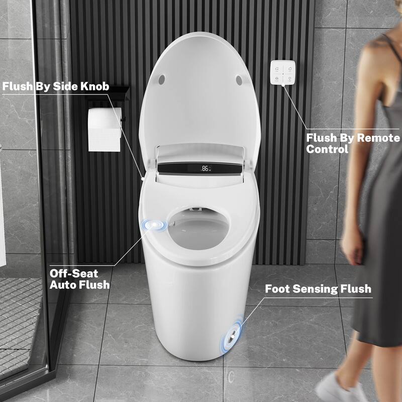 Dyonery Modern integrated smart toilet: Automatic lid opening + heated seat + foot sensing ...