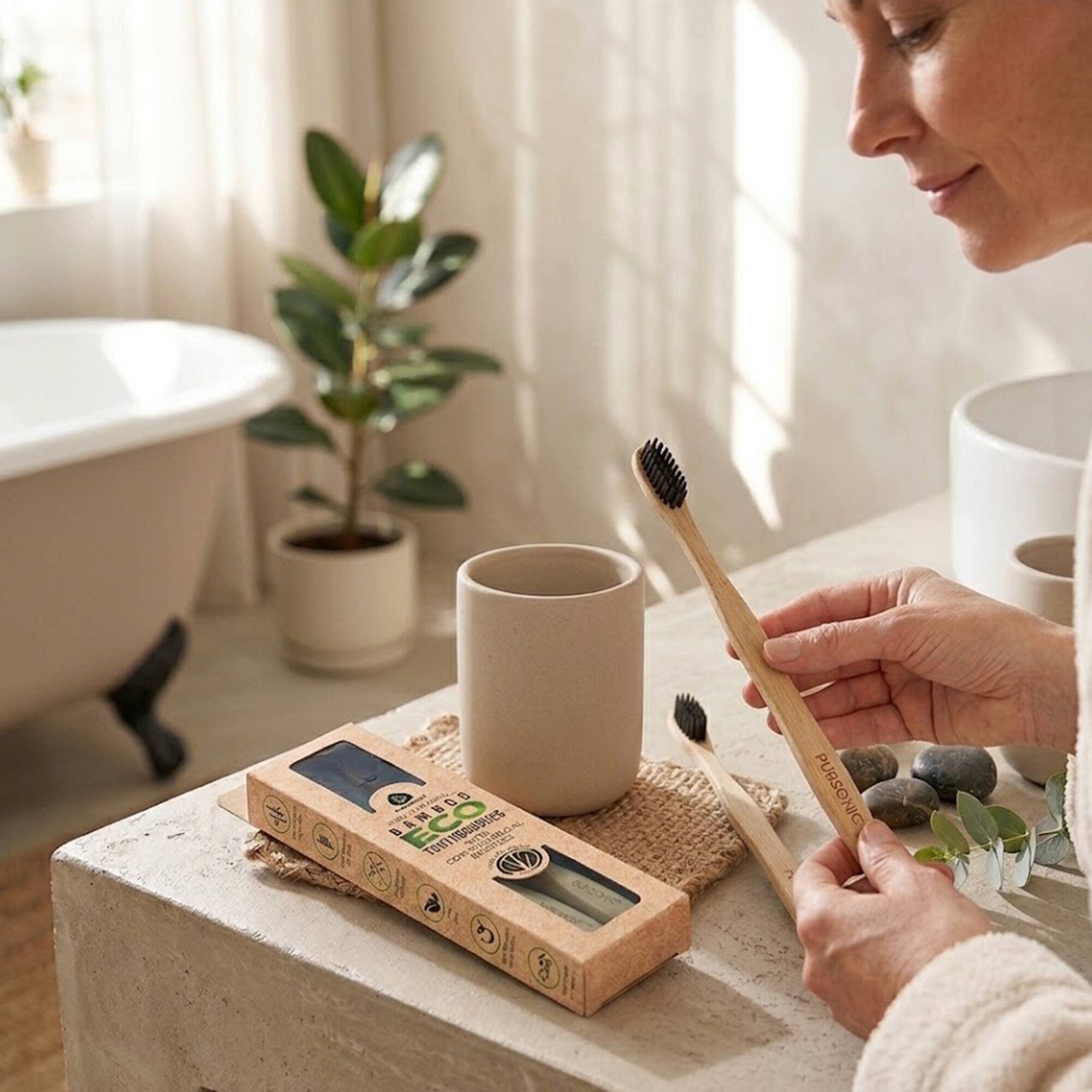 Pursonic Natural Bamboo Toothbrushes & Charcoal Whitening Toothpaste ...