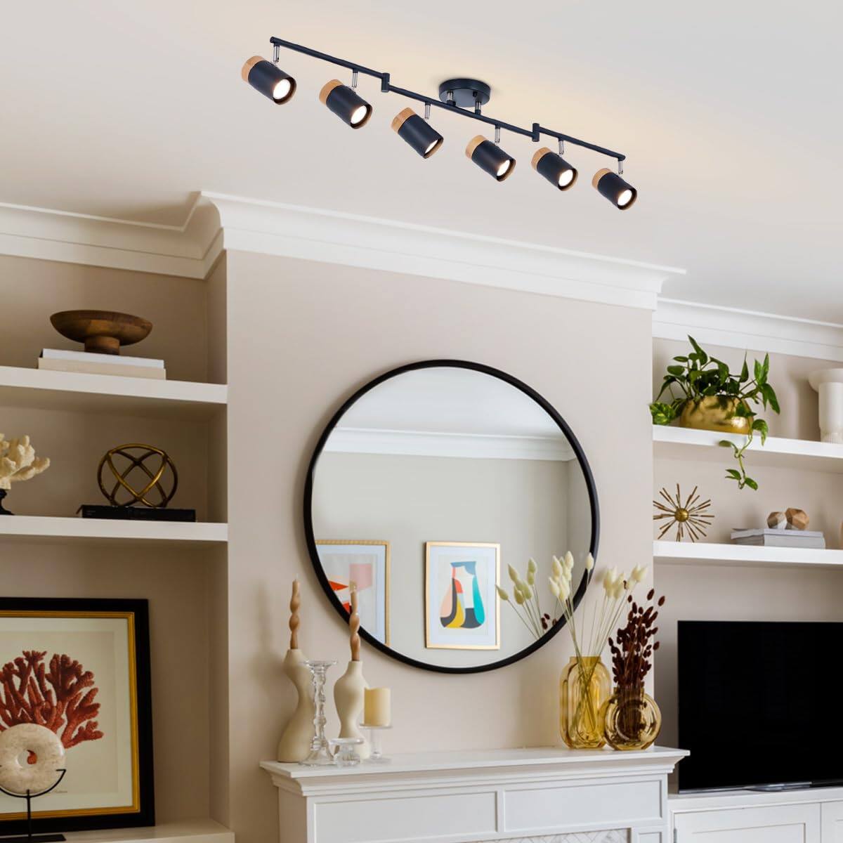 Dazzed Corner 6 Light Track Lighting with Natural Wood Accents ...