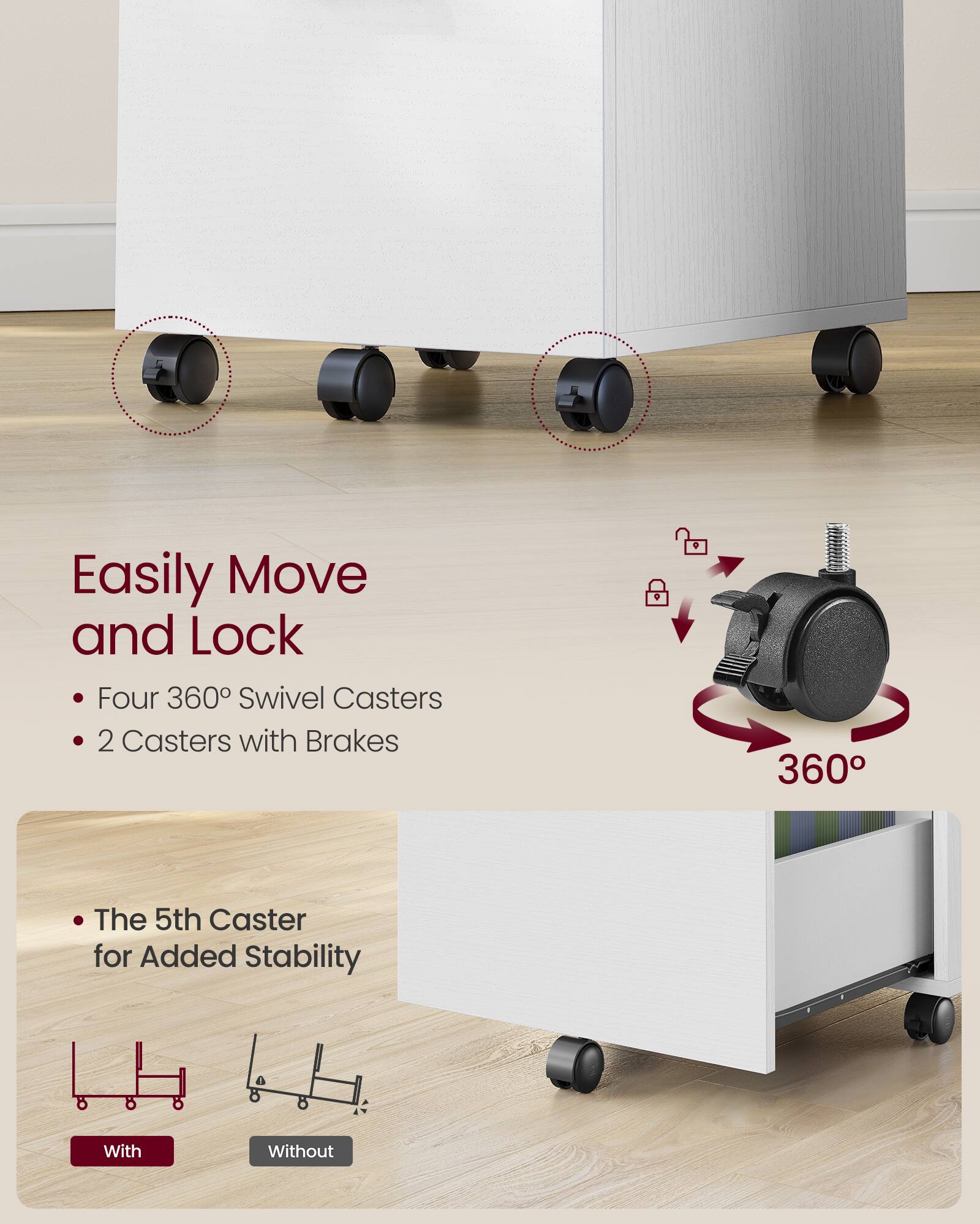 Songmics Home 2 Drawer Mobile Filing Cabinet, Small Rolling Filing ...