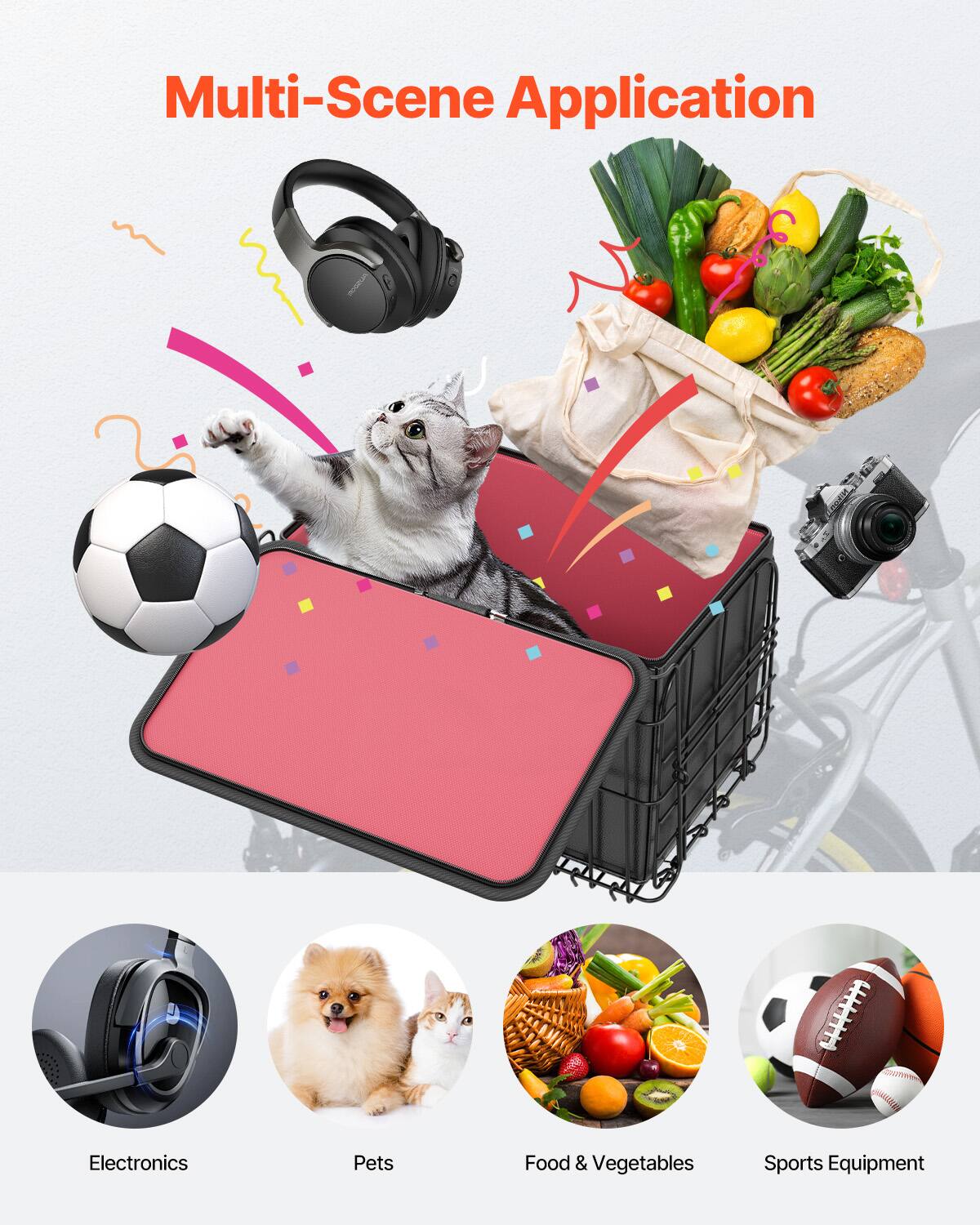 VEVOR Rear Bike Basket, Folding Wire Bicycle Basket with Cargo Net ...