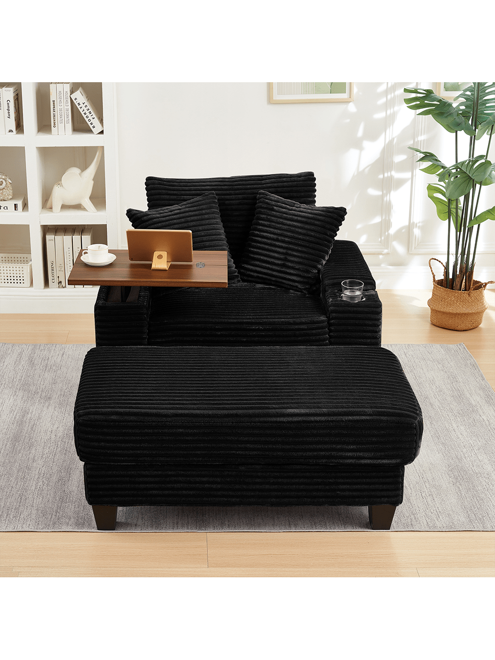 Trinkets Crazed Corduroy Chaise Lounge Sofa With Ottoman,Single Sofa ...