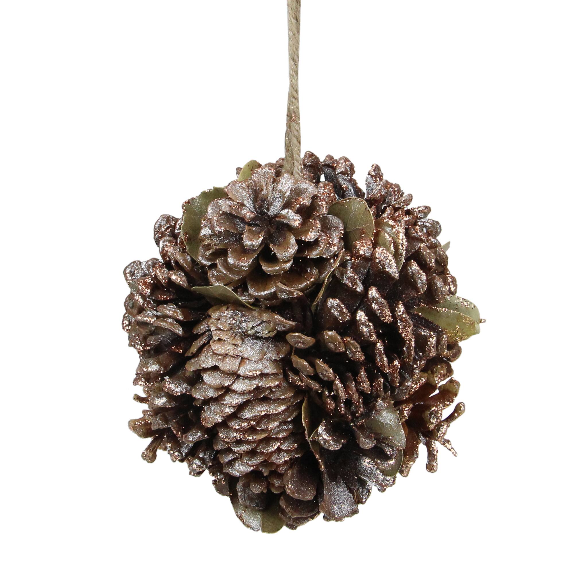 Northlight 5" Glittery Copper Round Pine Cone and Leaves Hanging ...