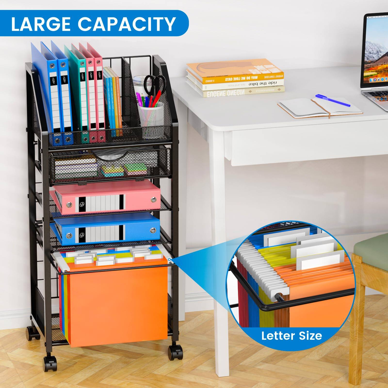 Dapper Styles 5 Tier Rolling File Cart With Drawer Metal Office Organization Sliding Trays ...