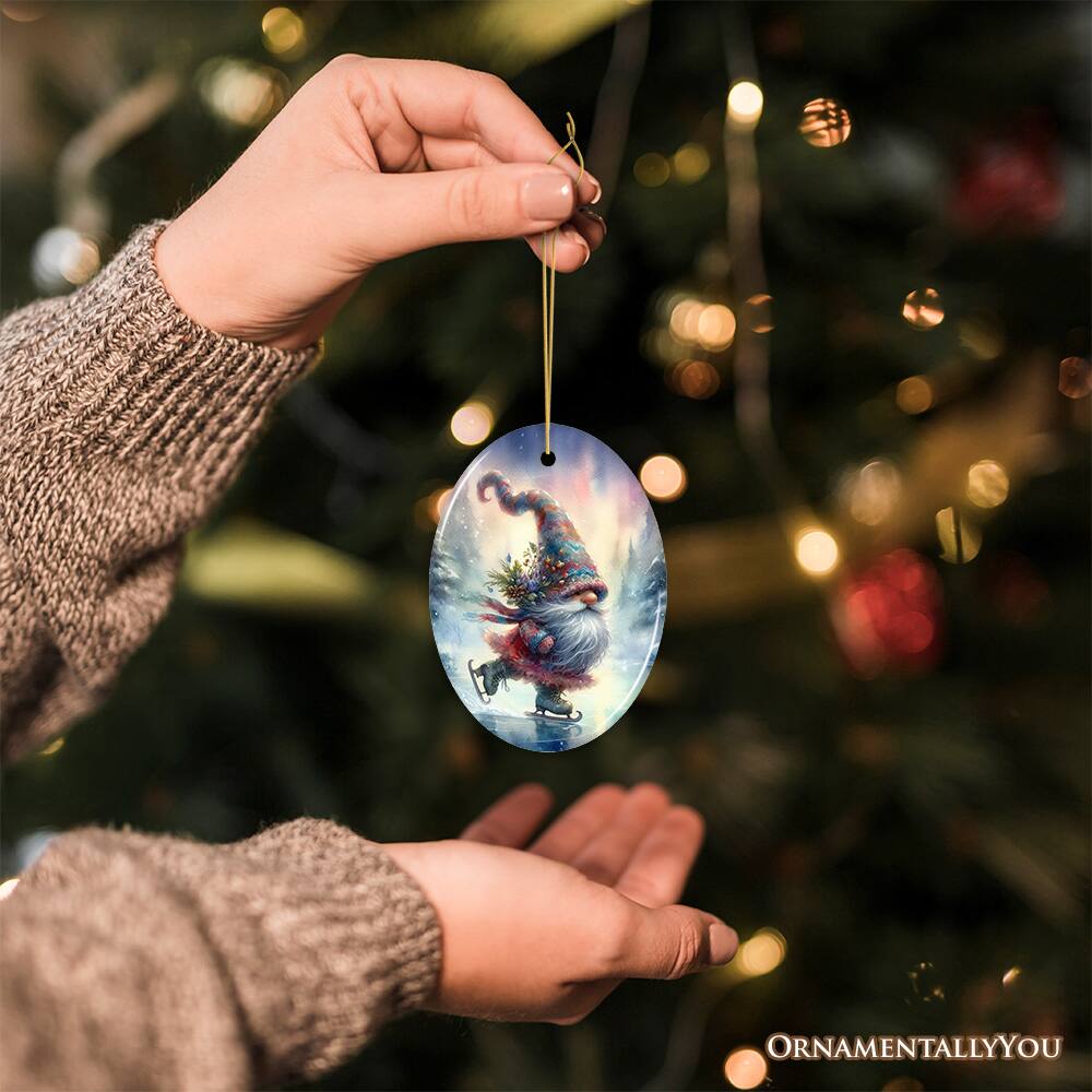 OrnamentallyYou Whimsical Skater Gnome on Ice Ceramic Ornament, Magical ...