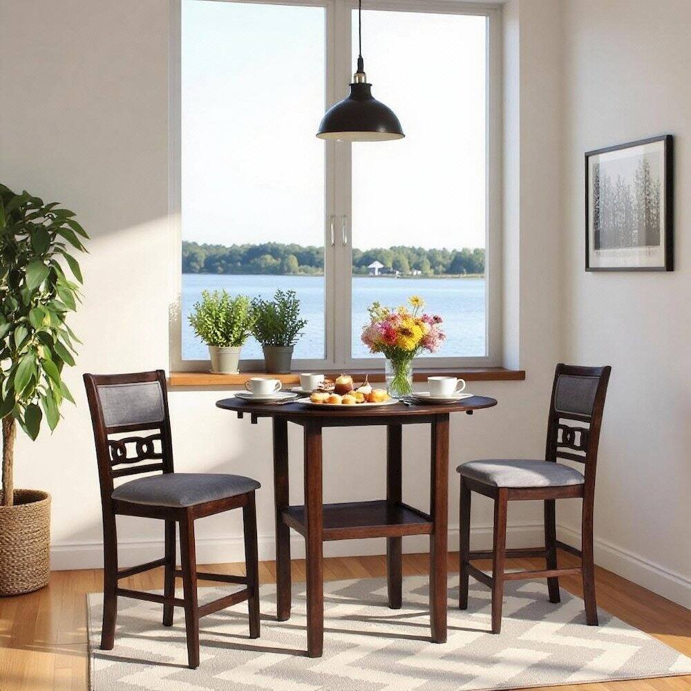FurniFact Brown Cherry 3 Piece Drop Leaf Table and 2 Chairs, Small ...