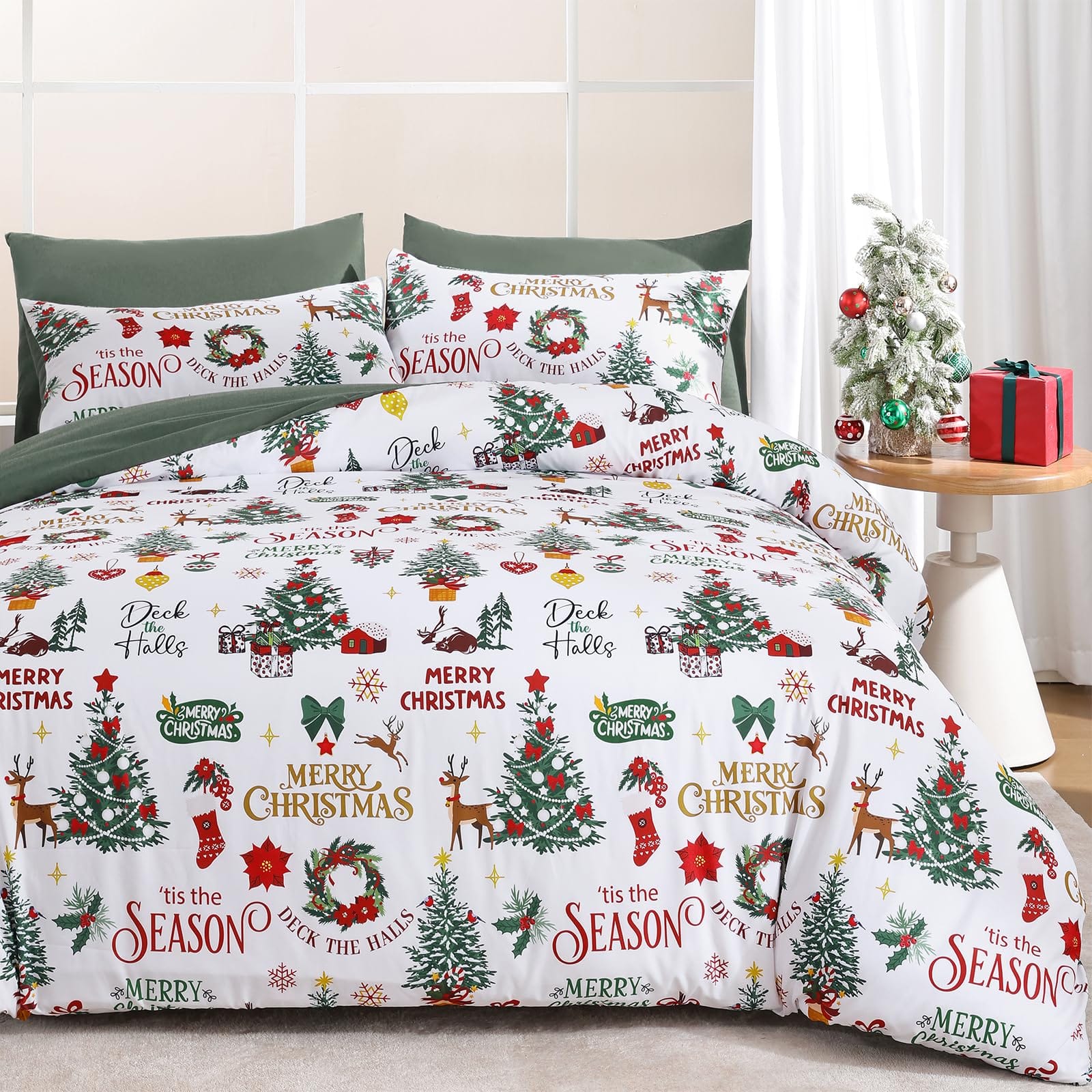Comfort Essence - Christmas Duvet Cover Set Santa Claus Snowman Tree ...