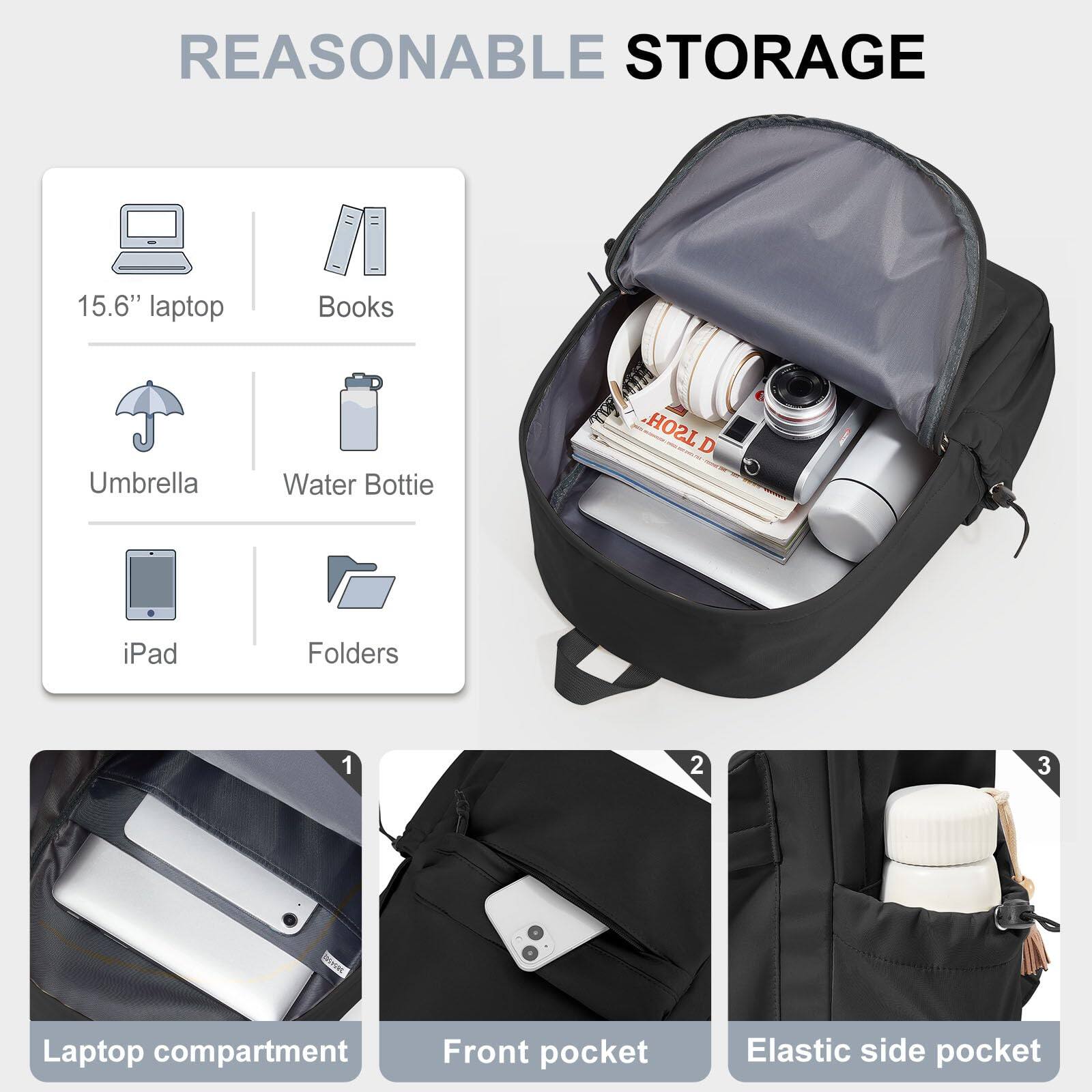 Pacoar Cade Classic Basic Black Backpack For Women Waterproof High ...