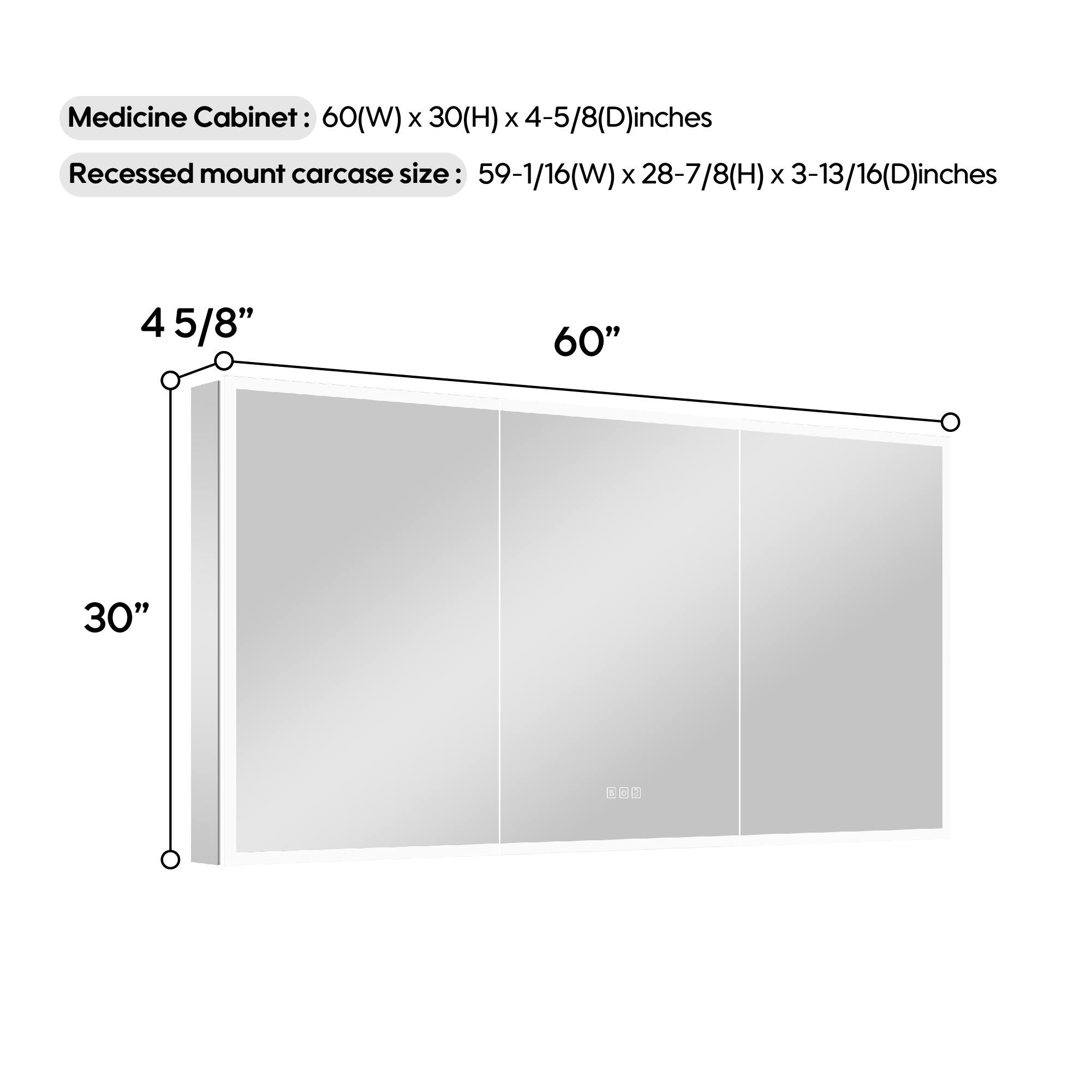 WELLFOR 60 Inch W x 30 Inch H Hardwired LED Medicine Cabinet with ...