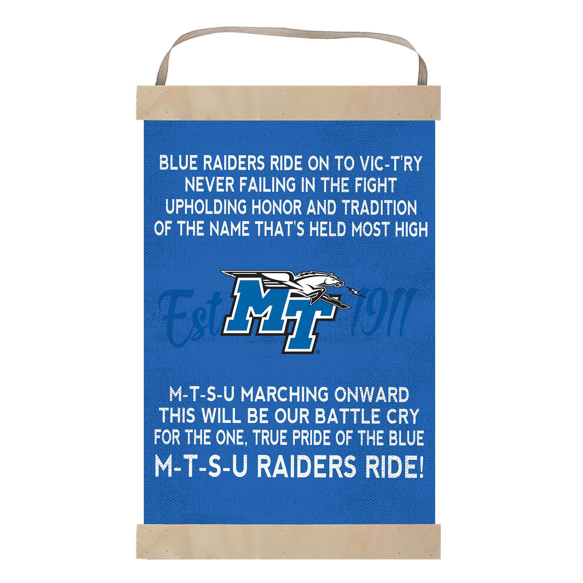 Jardine MTSU Raiders 12'' x 20'' Fight Song Banner Sign Blue 4966582 ...