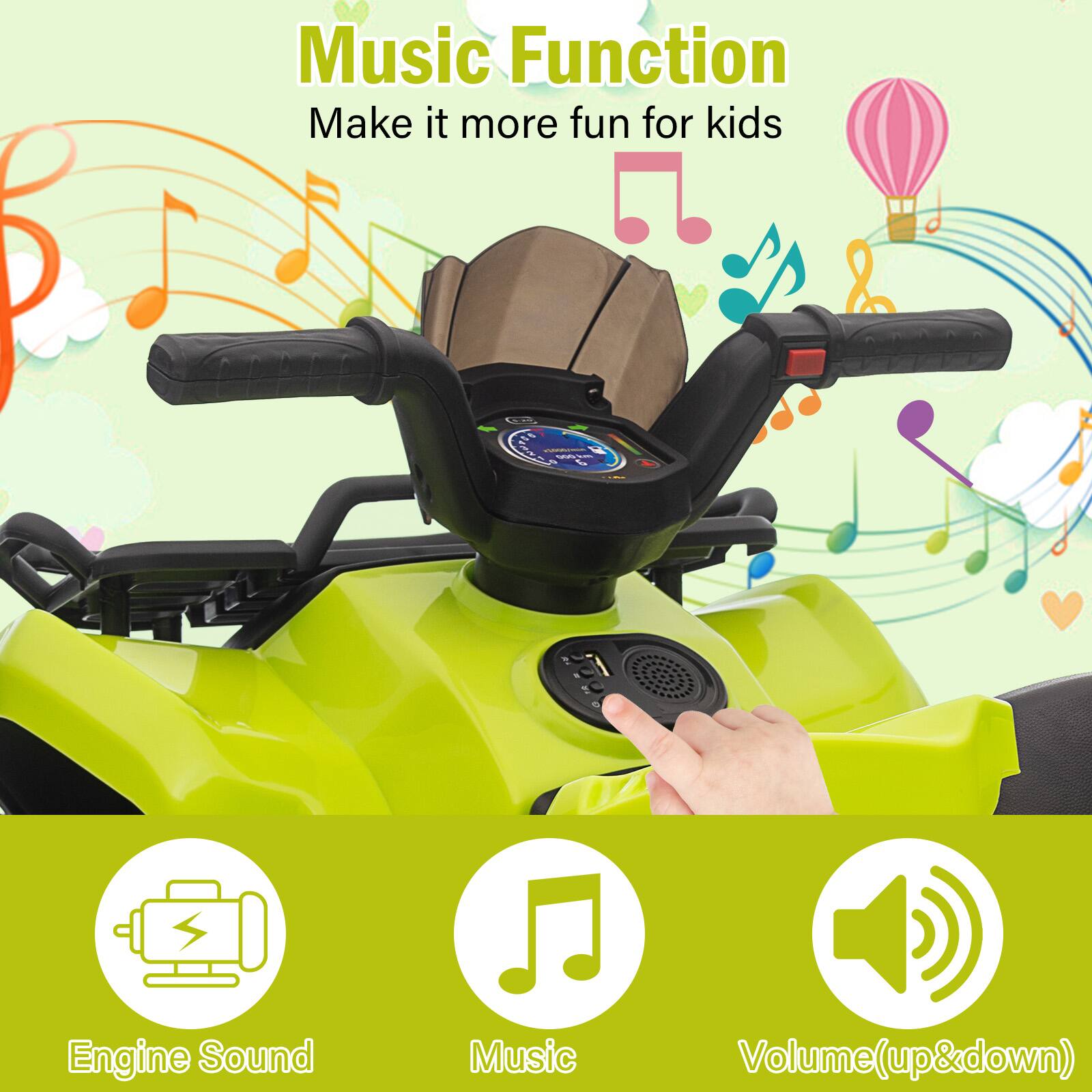 GARVEE 6V Kids Ride On ATV, Engine Sound, Music, USB/AUX, Suspension ...