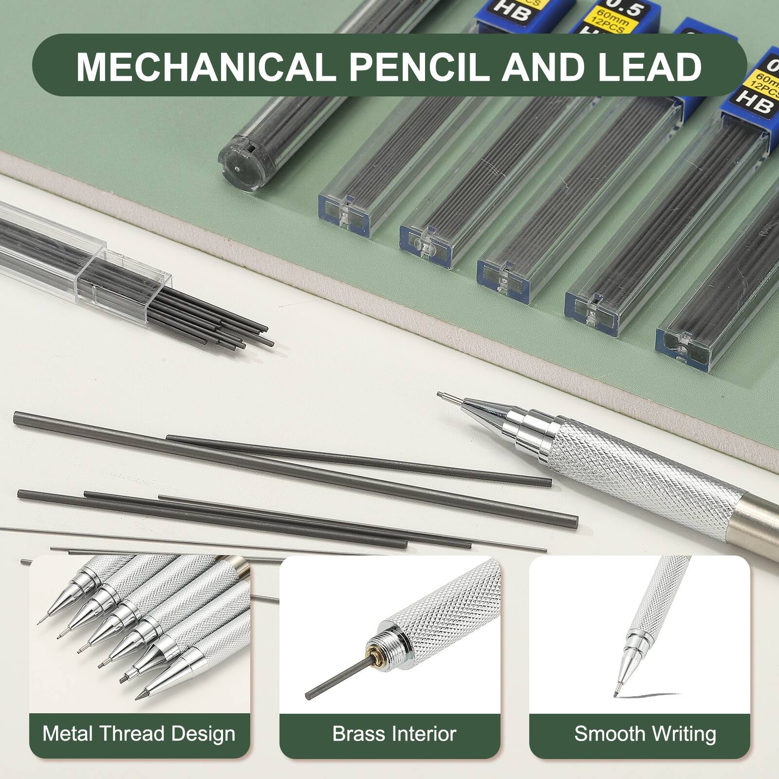 Unique Bargains Mech Pencil 0.5mm, Lead Holder Fine Point Metal w/ 5pcs ...