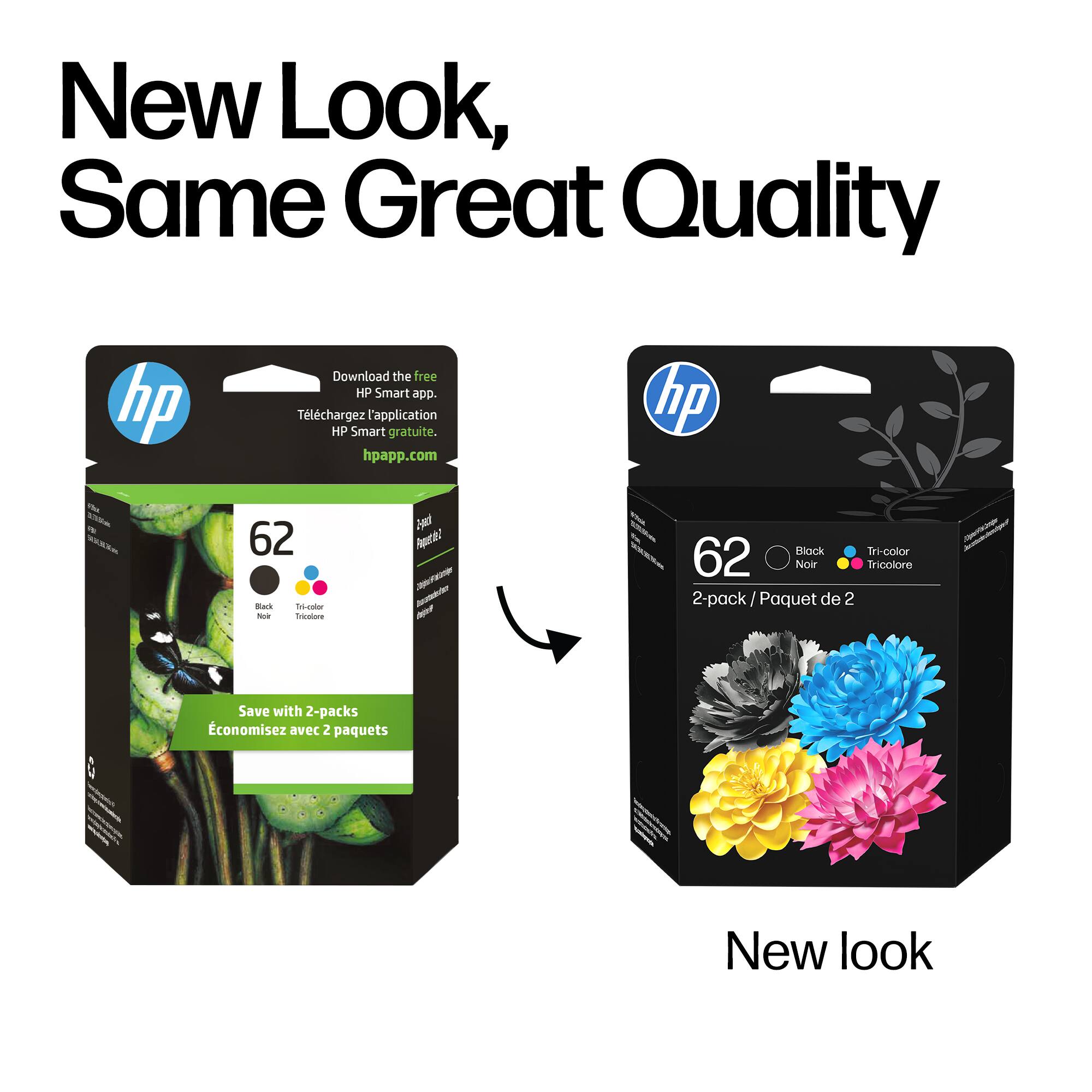 HP 62 2 Pack Standard Capacity Ink Cartridges Black/Tri color N9H64FN ...