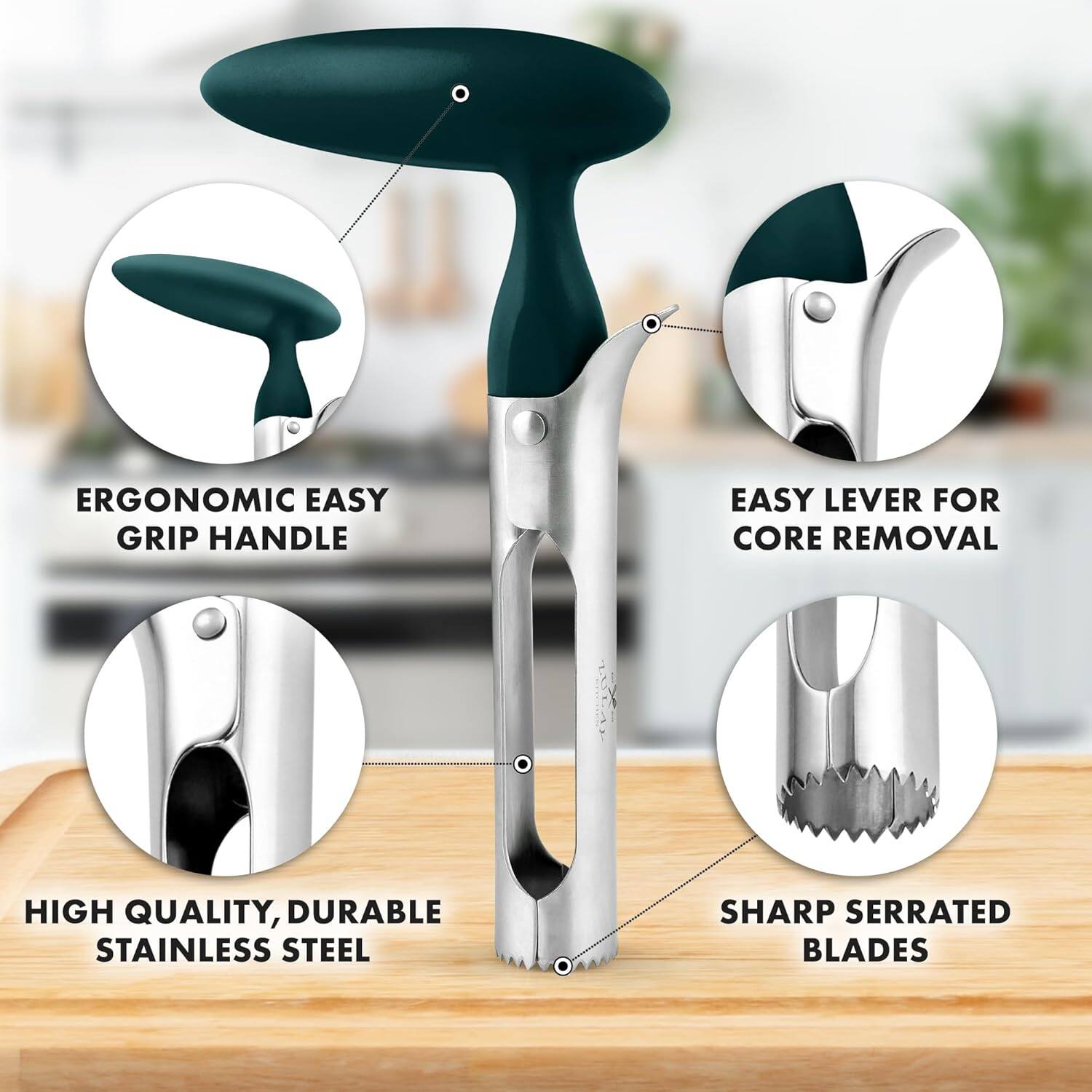 Zulay Kitchen Premium Apple Corer Tool Ultra Sharp, Stainless Steel ...