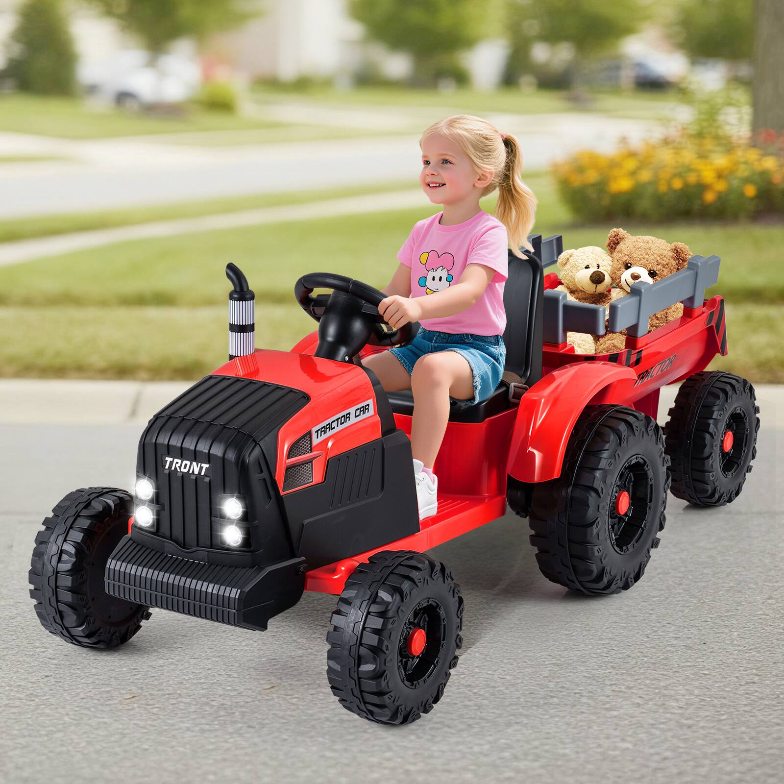 Costway 24V Ride On Tractor for Kids Remote Control Music USB Port Soft ...