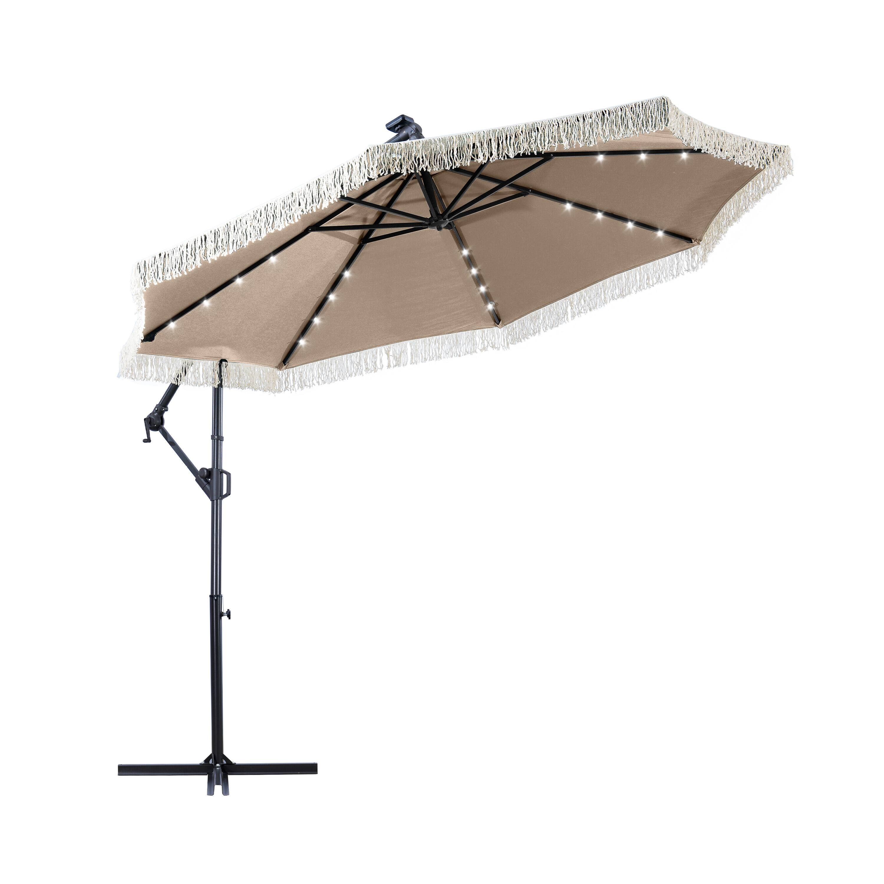 Mondawe 10ft Patio Offset Hanging Lighted Umbrella with Tassels Beige ...