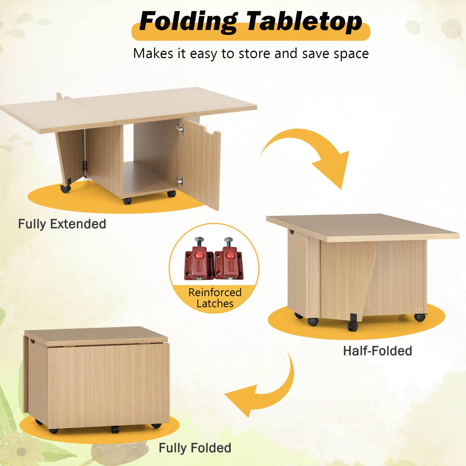 Costway Foldable Coffee Table 48" Extendable Center Table with Storage ...