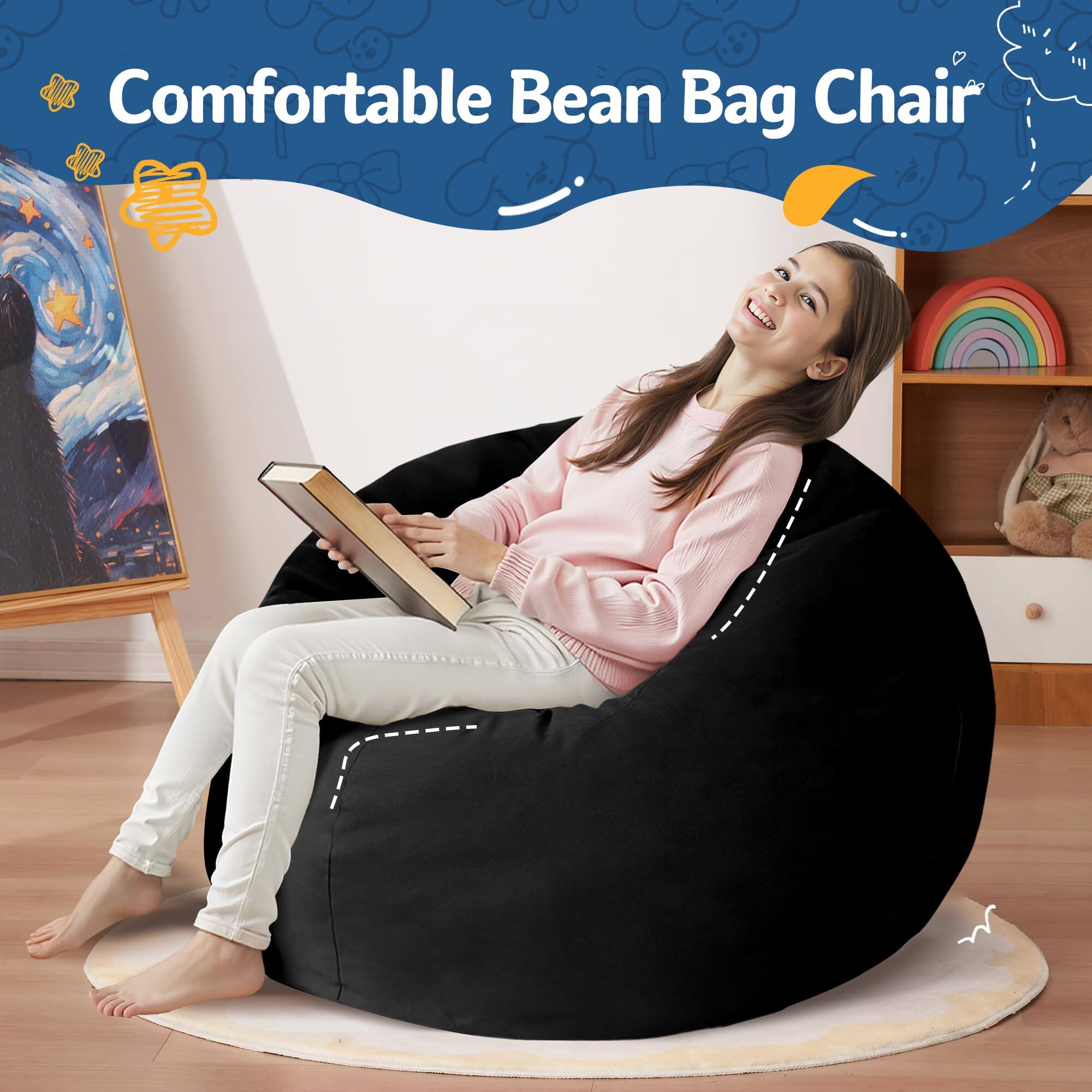 JETRANSPORT 2ft Bean Bag Chair: 2' Bags With Memory Foam Filled Comfy Beanbag Chairs Round Sofa ...