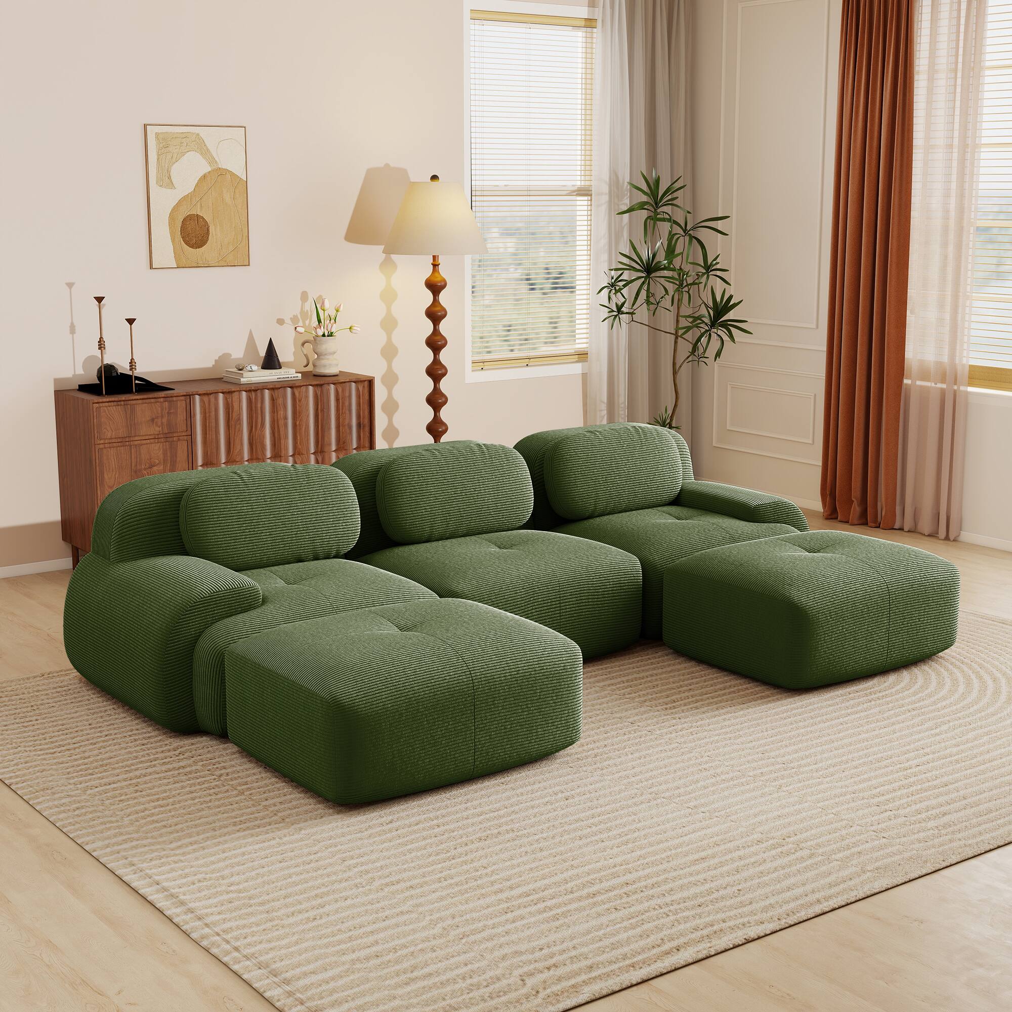 Aukfa 3 Seats + 2 Ottoman Modular Corduroy Sectional Sofa Ergonomic ...