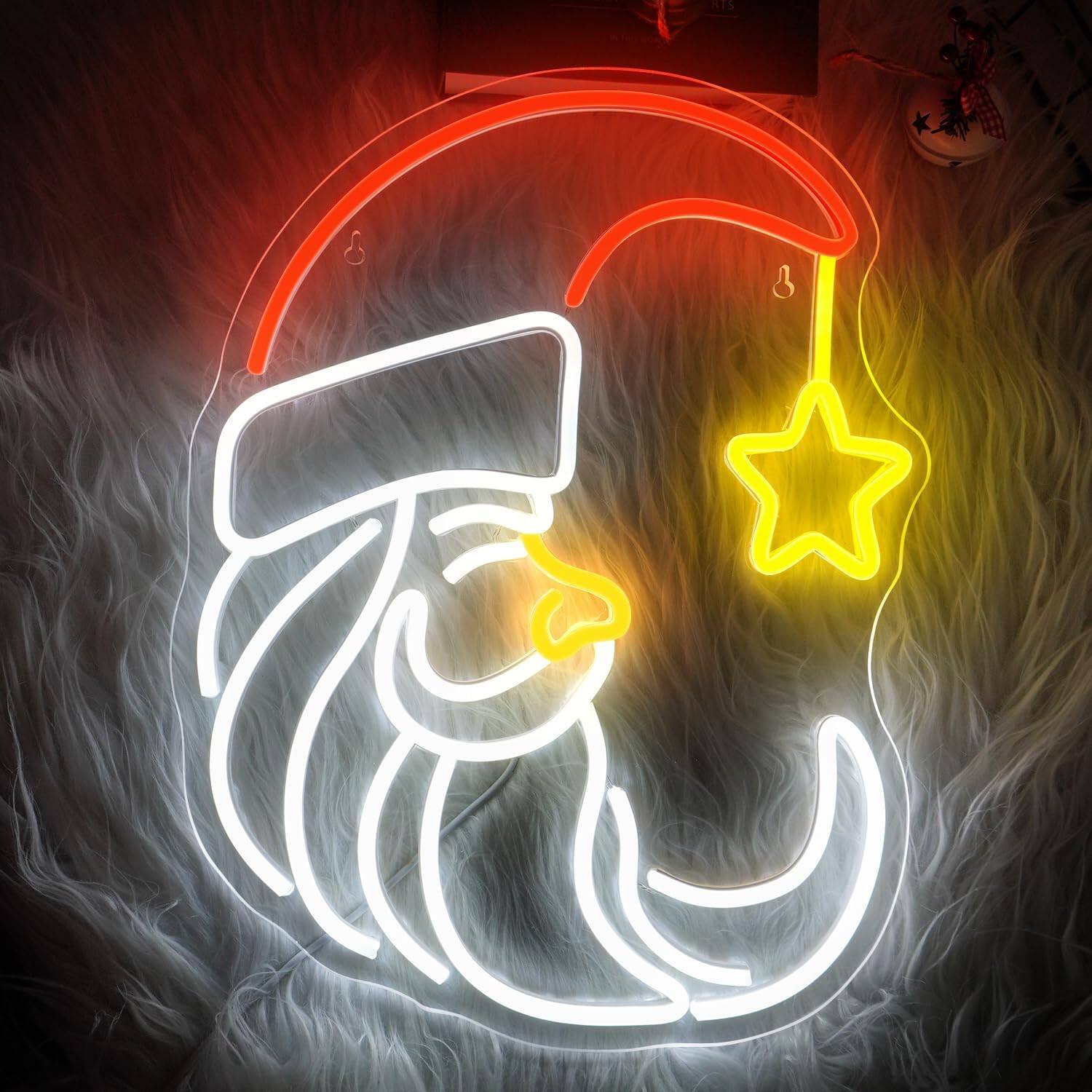 Auledio Moon Christmas Santa Neon Sign,Cute Anime Neon Light,Moon Star ...