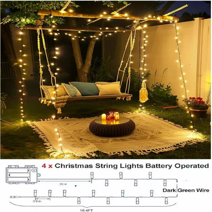 MOVSSOU 16.4ft Christmas Tree String Lights 4 Pack Christmas Fairy ...