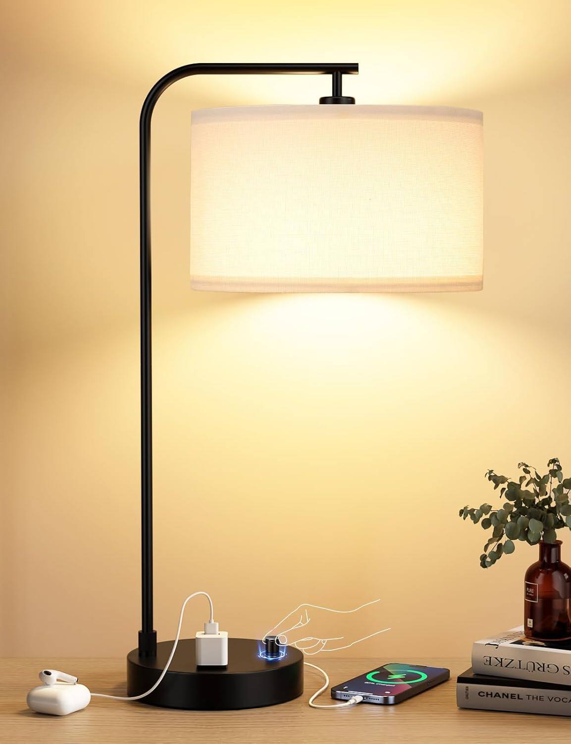 Stamp n Camp Tall Table Lamp with USB Port and Outlet Dimmable ...