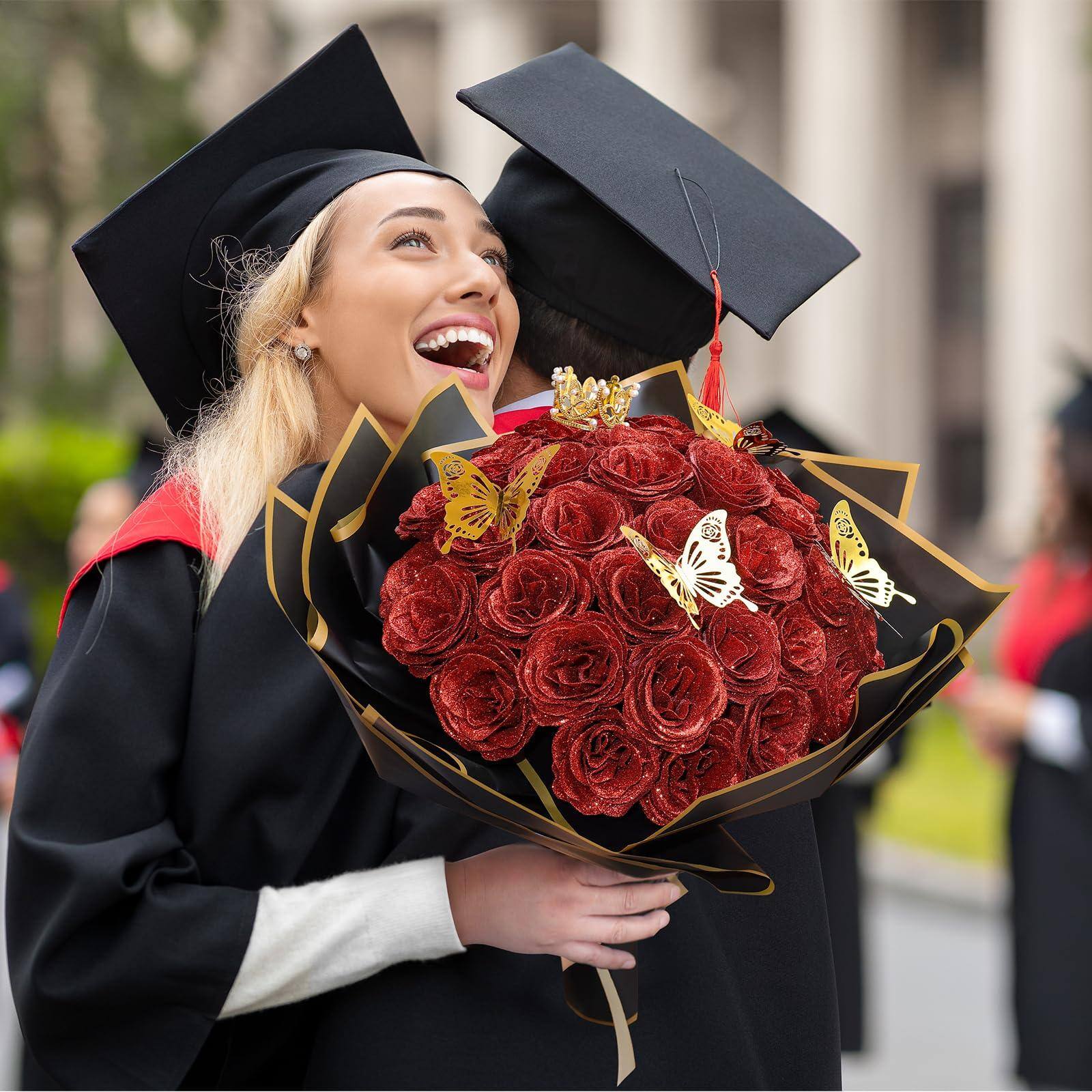 Stylel Star Diy Glitter Roses Bouquet Red Artificial Rose Kit Shiny ...