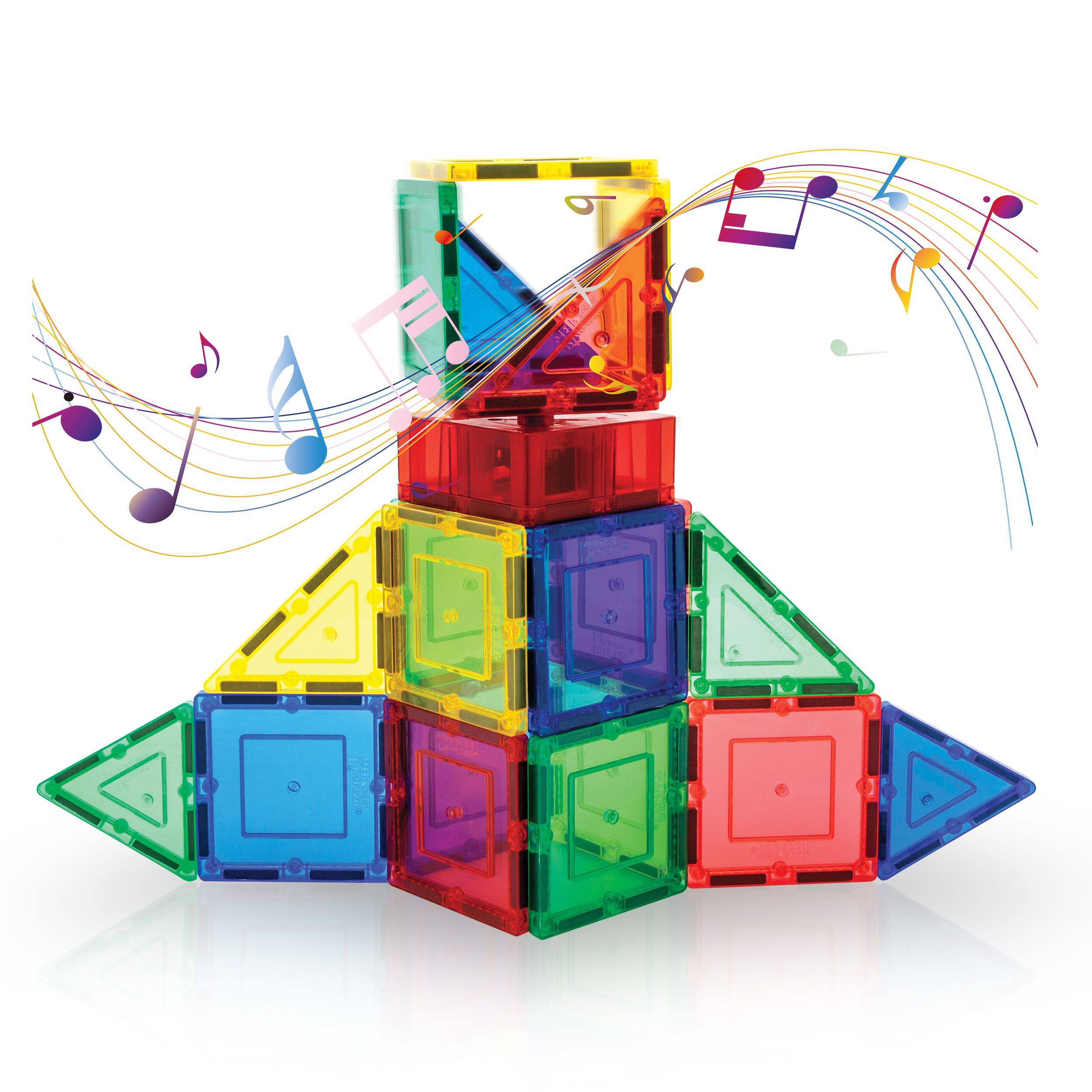 PicassoTiles 20 Piece Rotating Music Box Magnetic Tile, Building Block ...