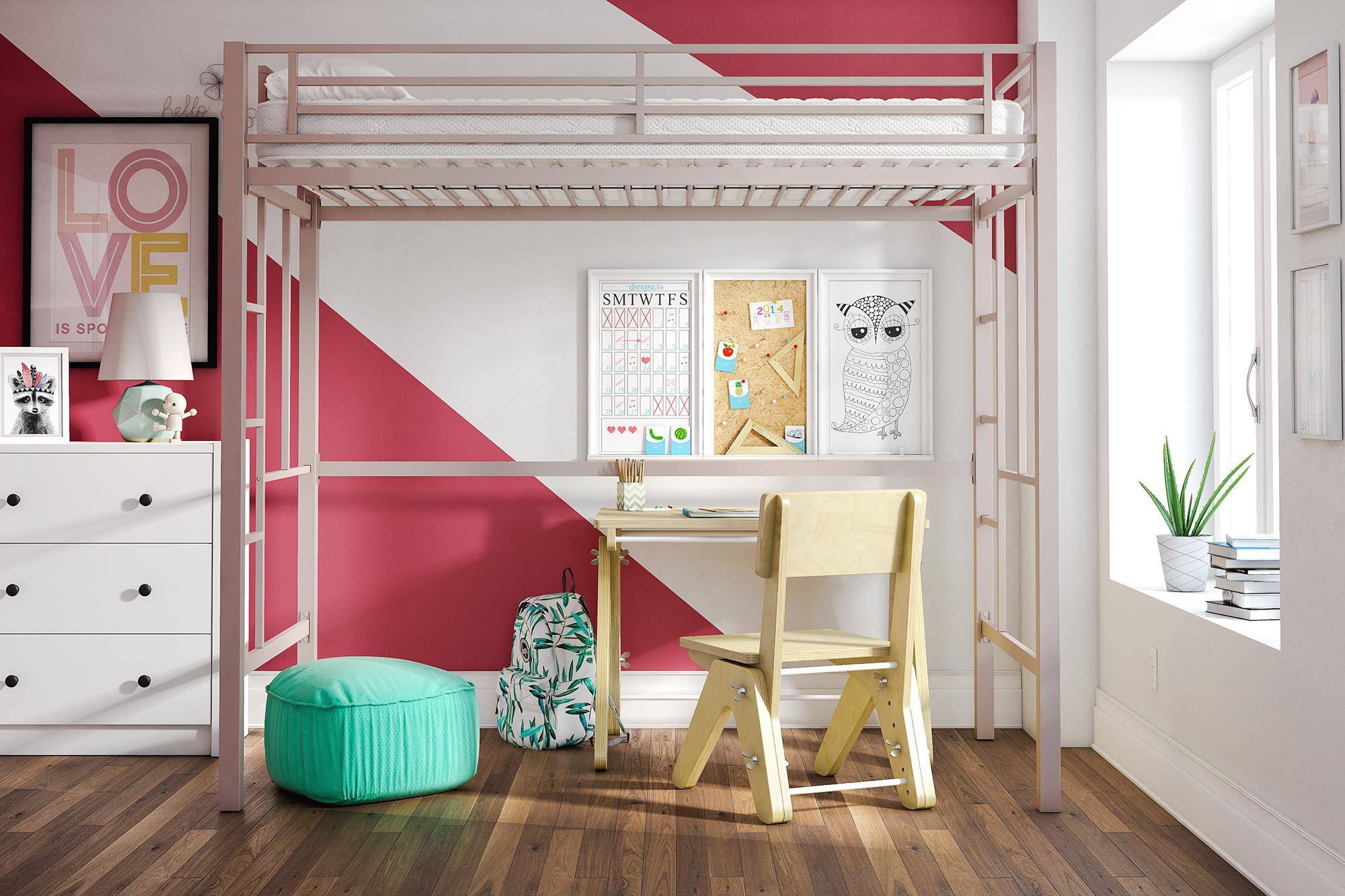Best Buy: DHP Benjamin Metal Twin-Size Loft Bed Pink DE59726