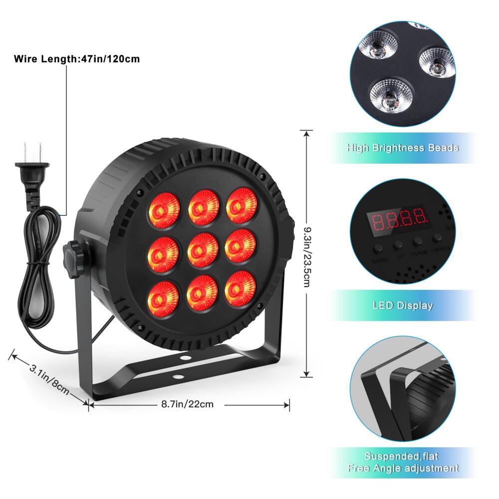 UKing 9LED RGBW Stage Lighting PAR Light DMX Beam Party DJ Disco Light ...