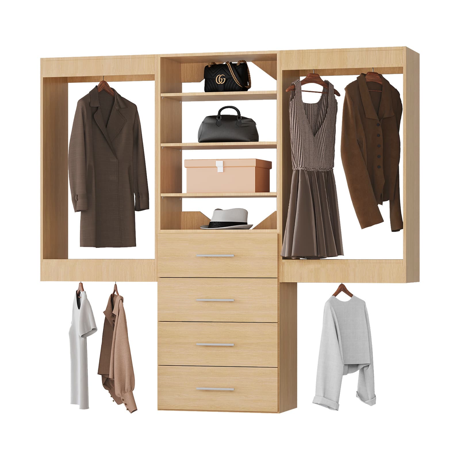 LOVMOR - 60 in Wood Modular Closet System Unit-Customizable Wall Mounted Walk-In Closets for ...