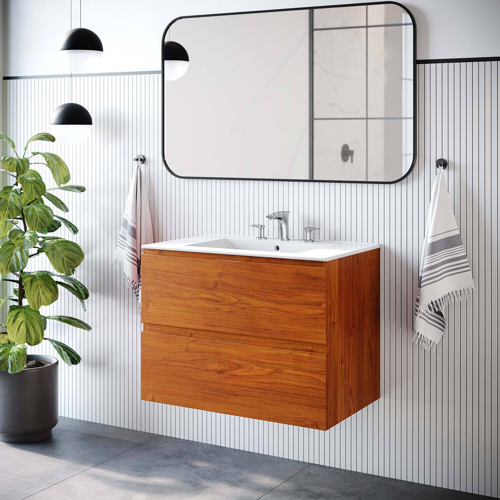 Scenic Wall Mount Bathroom Vanity Basin Included by Modway Cherry White ...
