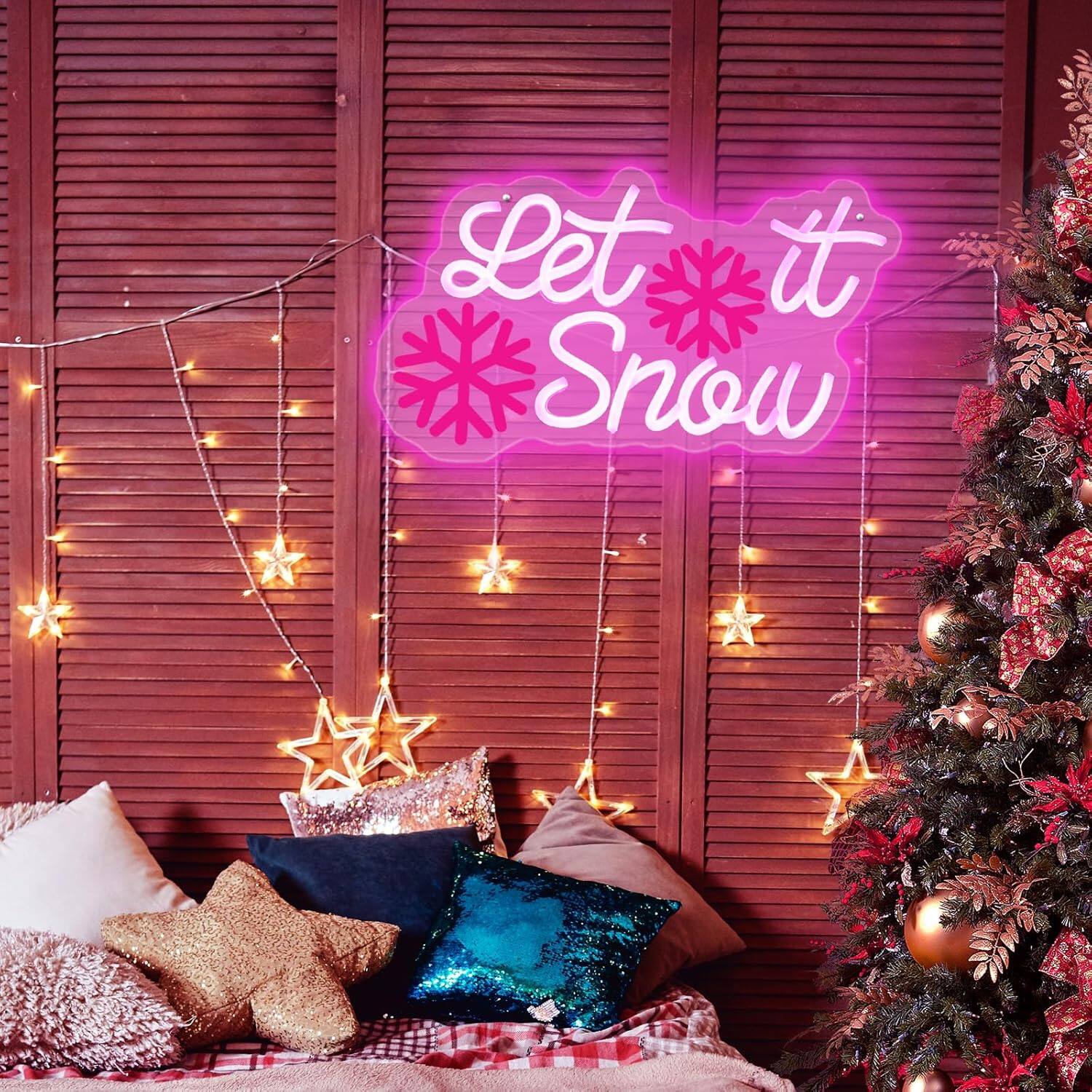 Auledio Christmas Winter Neon Sign Let It Snow Neon Lights Led Neon Signs Christmas Let It Snow ...