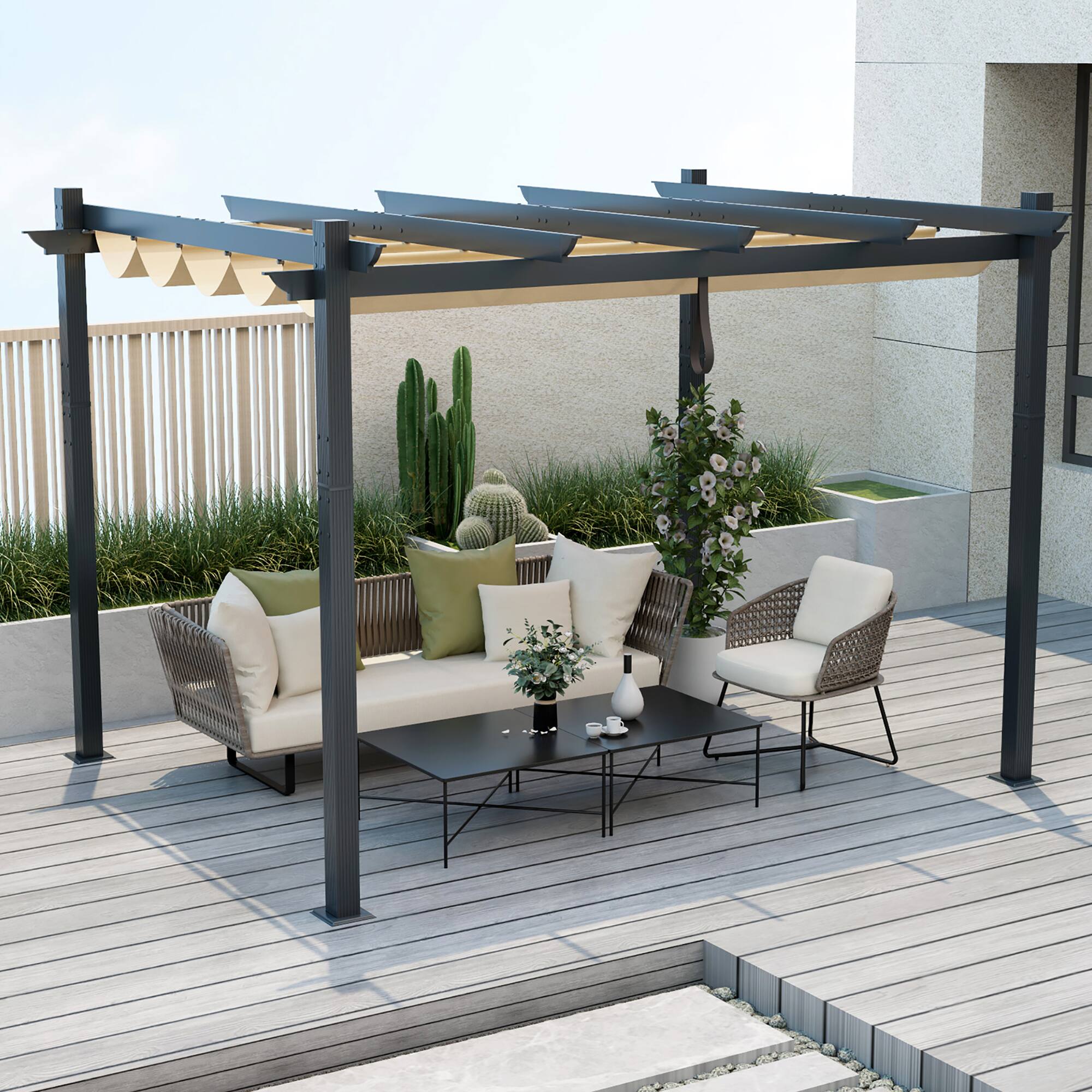 Costway 10x12ft Outdoor Aluminum Retractable Pergola Canopy Shelter ...