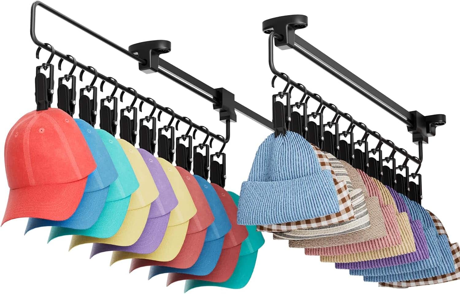 Sun Fairpeak - 2 Pack Hanging Hat Storage Rack with 20 Clips, Closet ...