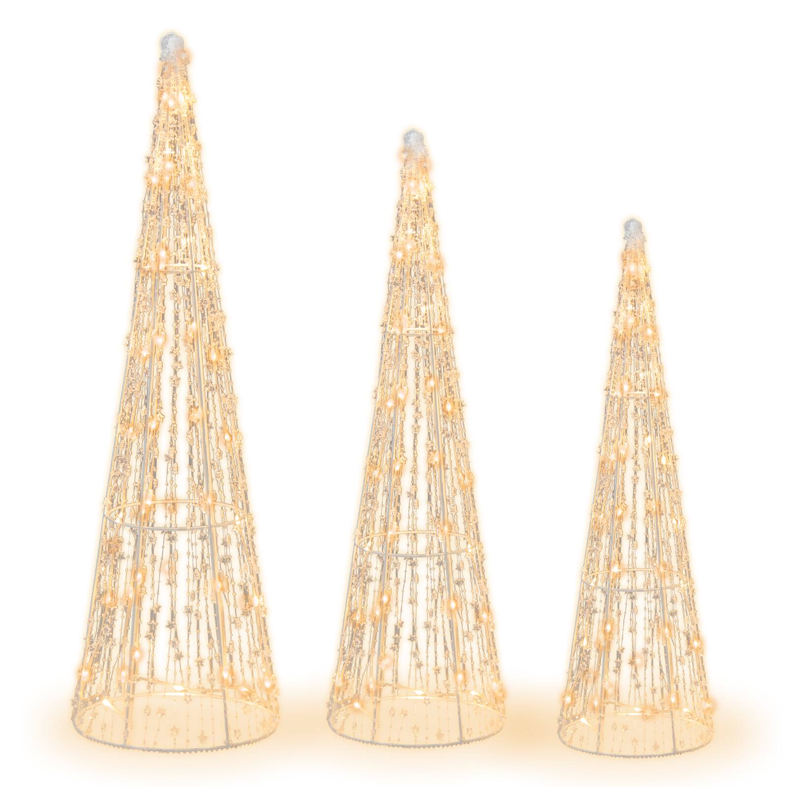 Gymax Set of 3 Lighted Christmas Cone Trees Glittered Christmas Tree Decoration White GYM12379 ...